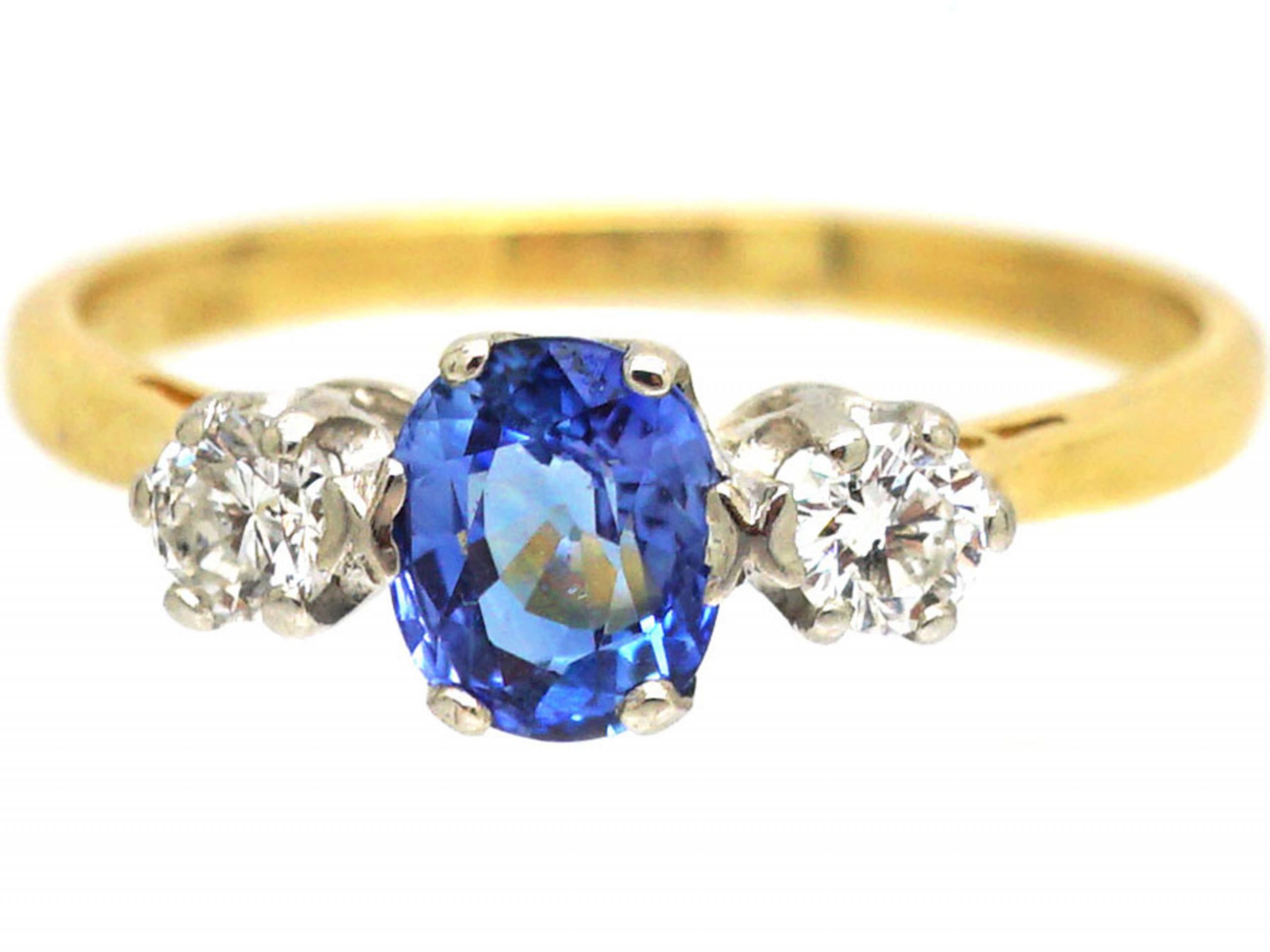 18ct Gold, Three Stone Diamond & Sapphire Ring (877T) | The Antique ...