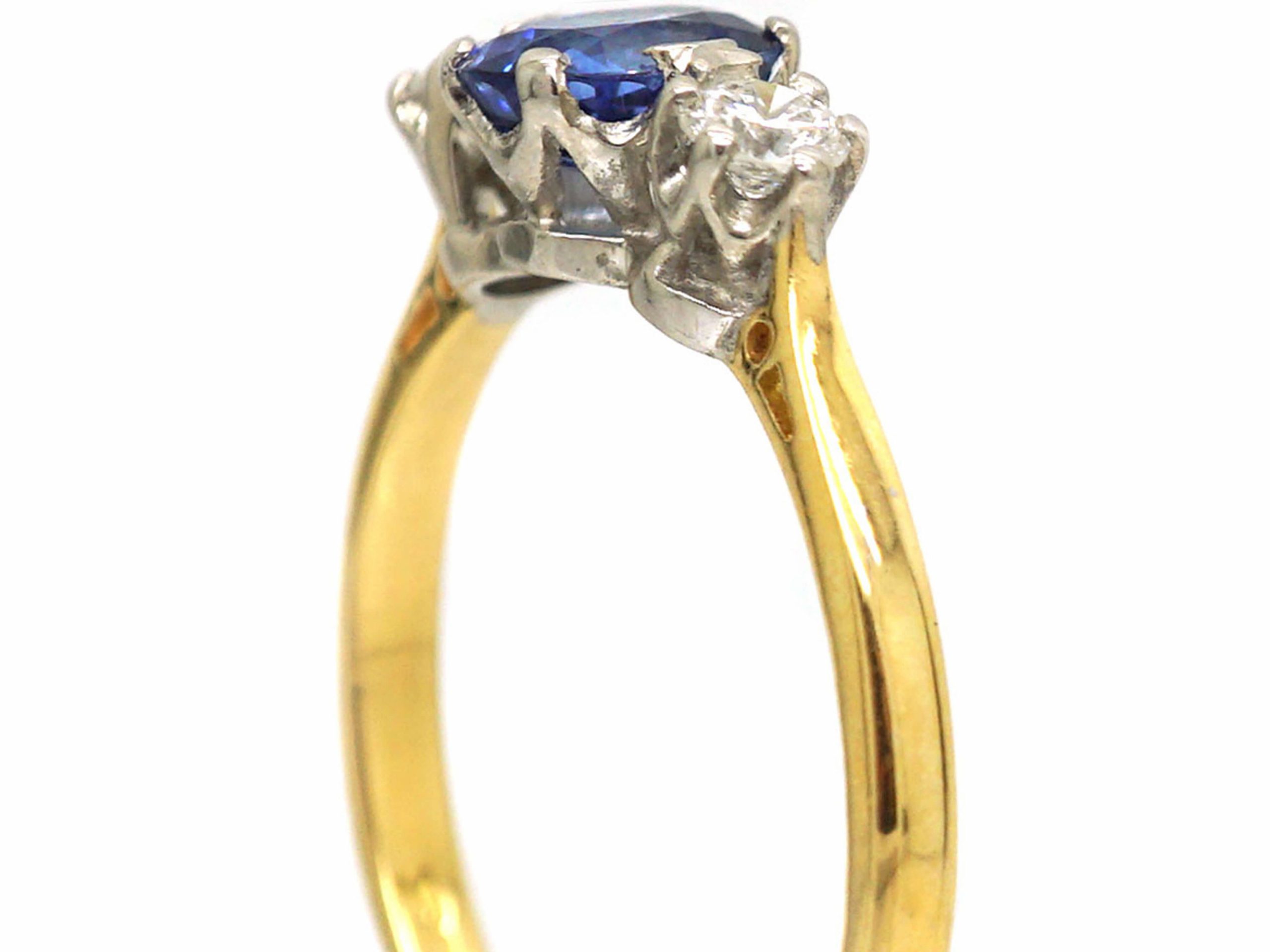 18ct Gold, Three Stone Diamond & Sapphire Ring (877T) | The Antique ...