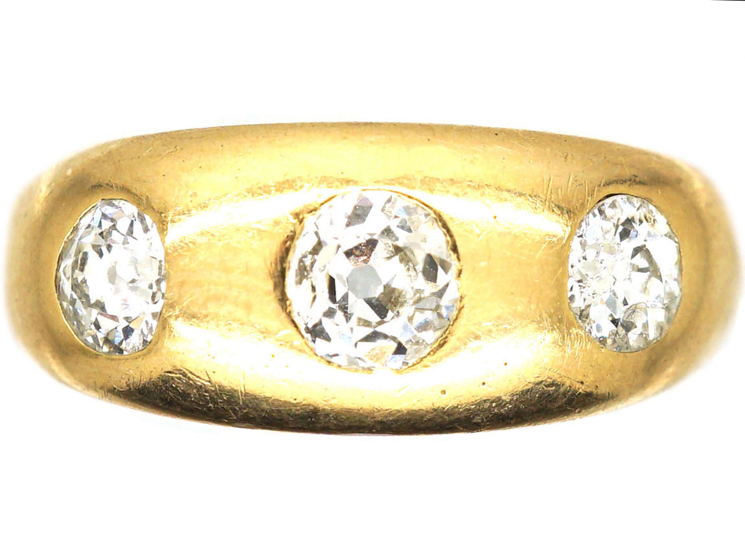 Victorian 18ct Gold & Three Stone Diamond Rub Over Set Ring (875T ...