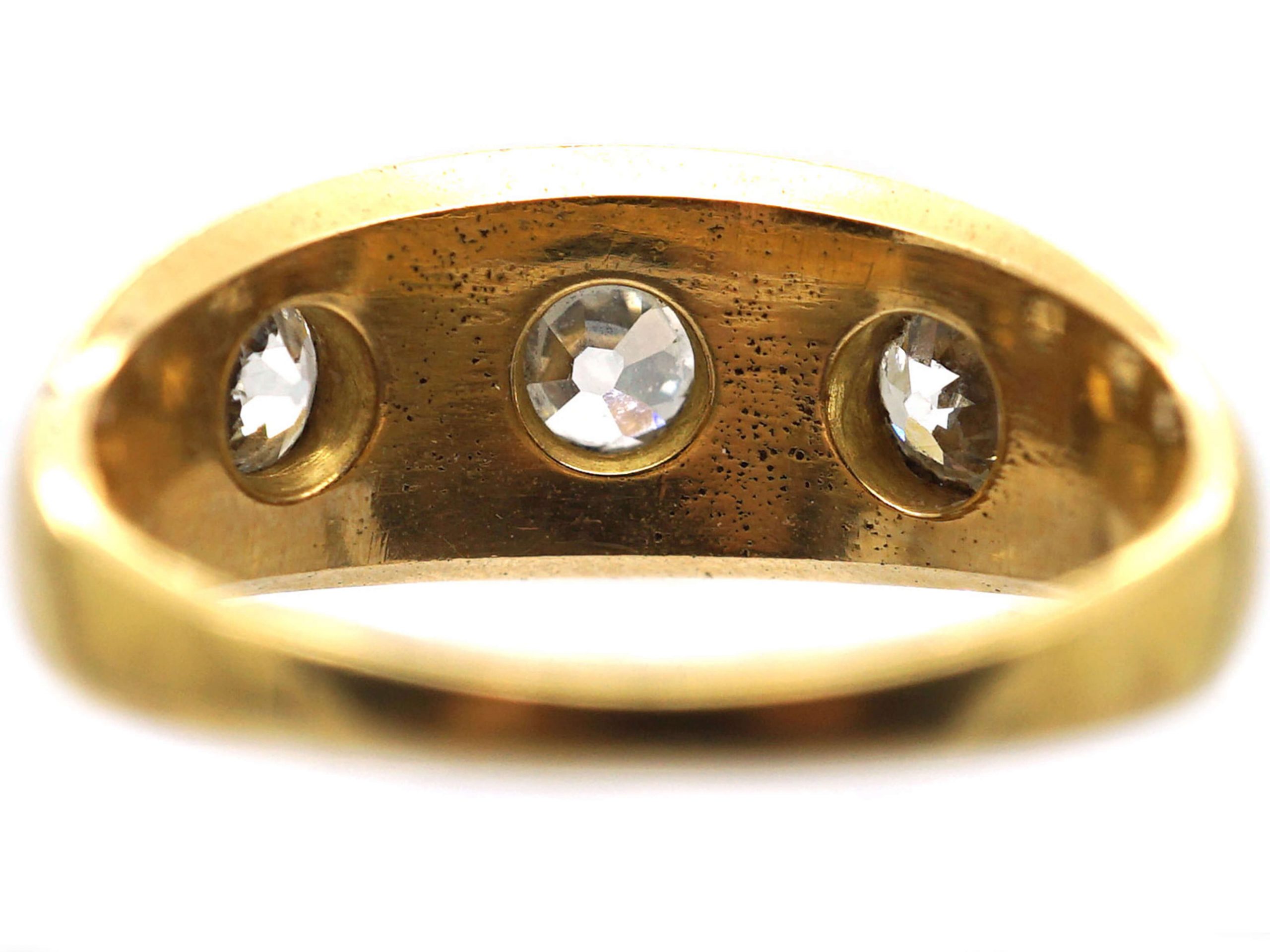 Victorian 18ct Gold & Three Stone Diamond Rub Over Set Ring (875T ...