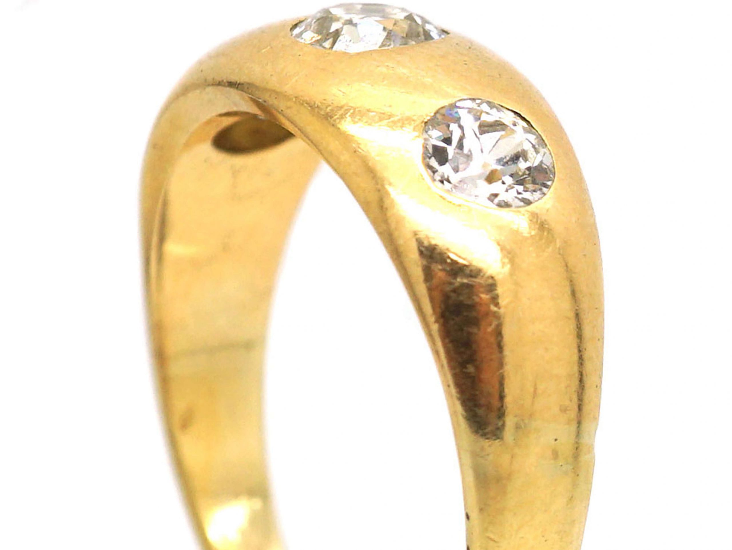 Victorian 18ct Gold & Three Stone Diamond Rub Over Set Ring (875T ...