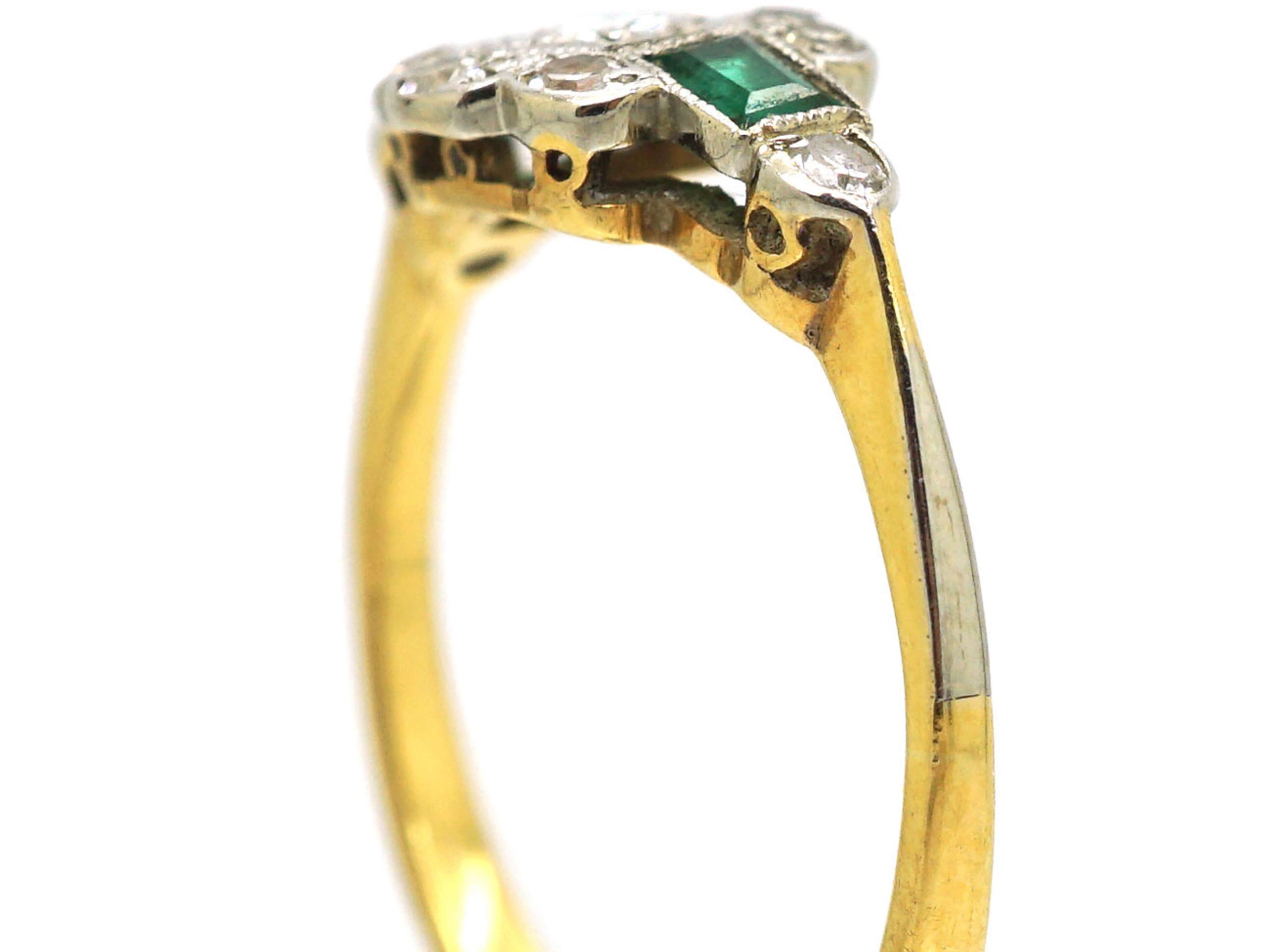 Art Deco 18ct Gold & Platinum, Emerald & Diamond Cluster Ring (873T ...