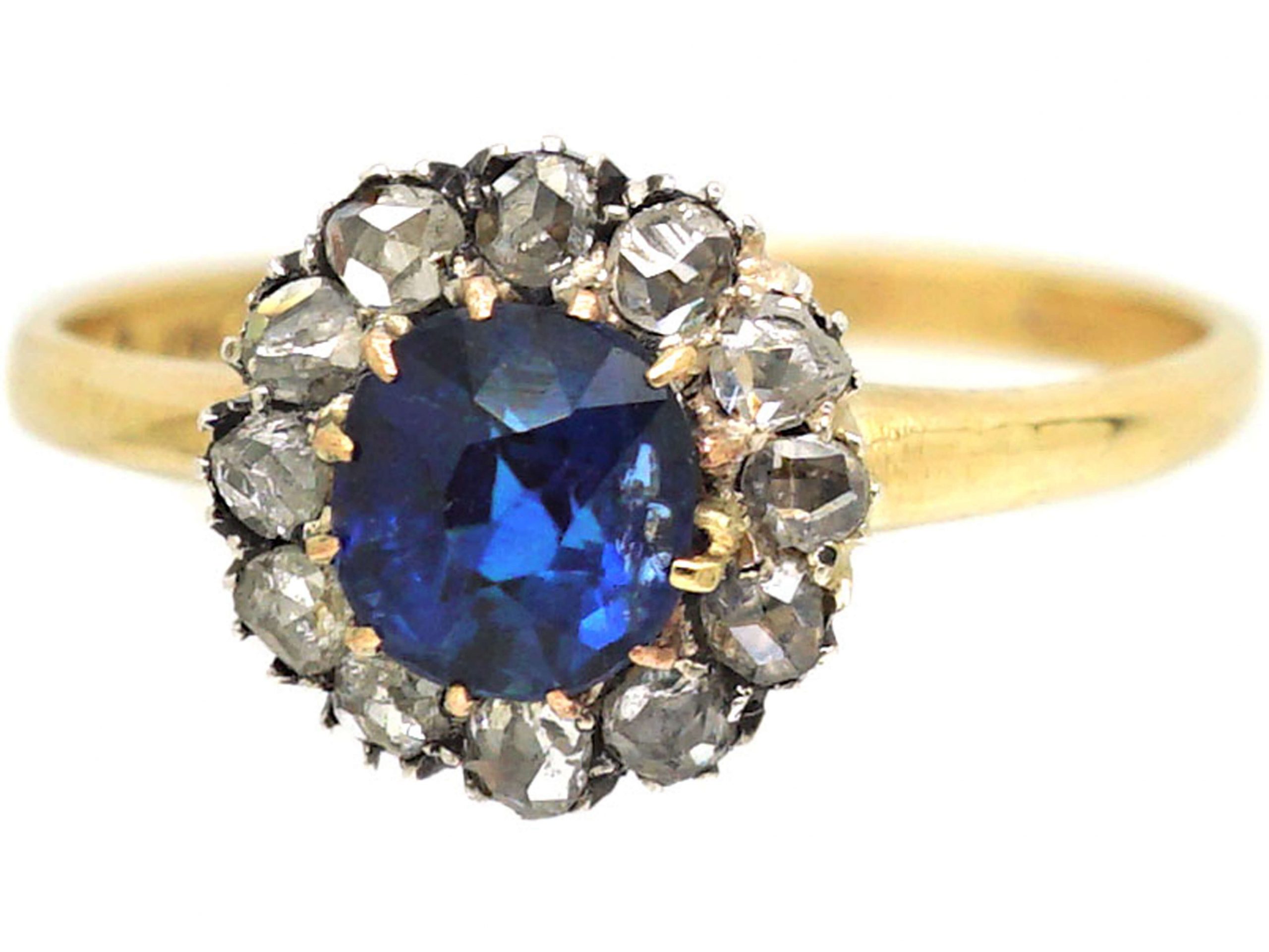 Edwardian 10ct Gold, Sapphire & Rose Diamond Cluster Ring (863T) | The ...