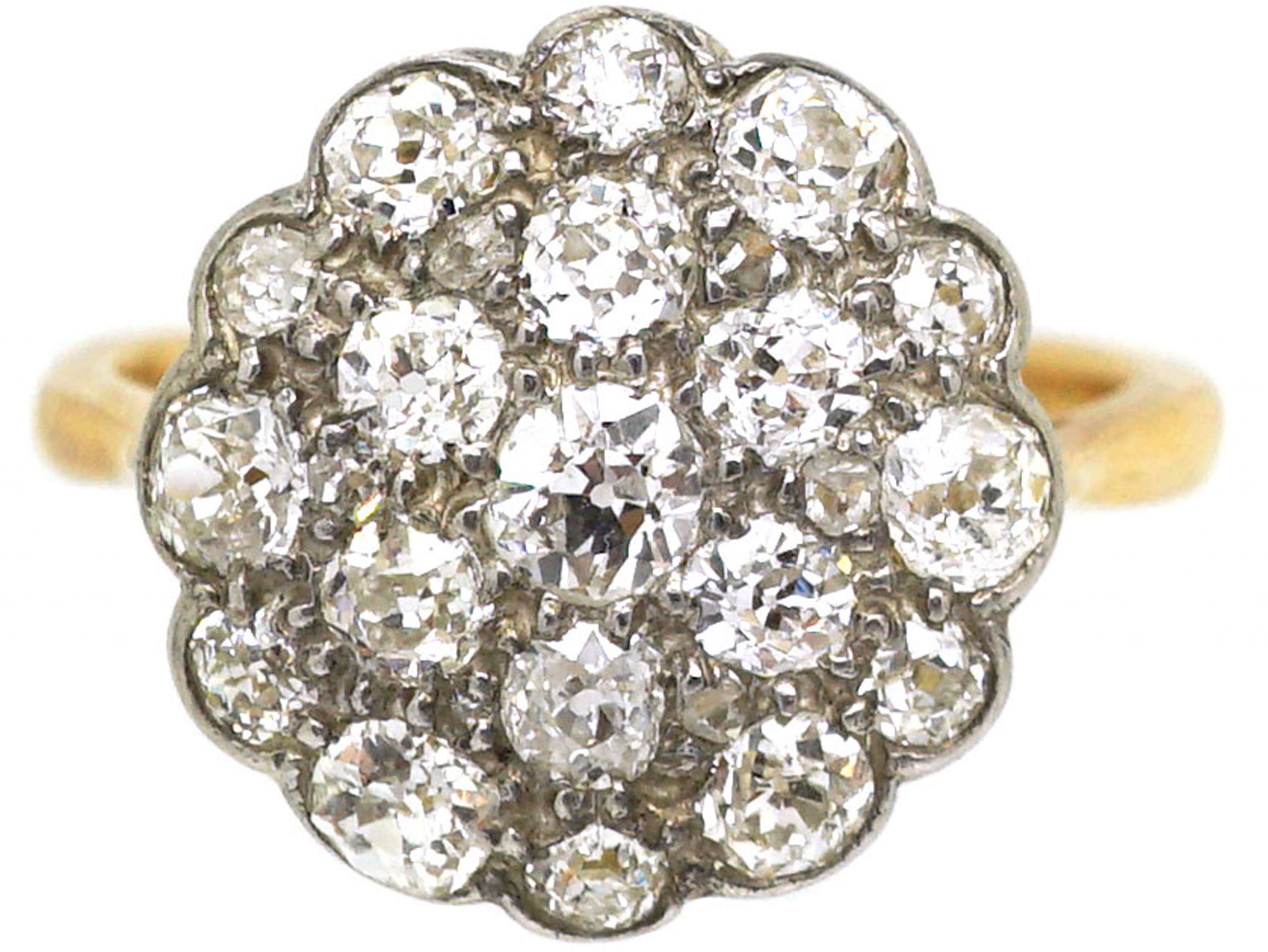 Early 20th Century 18ct Gold & Platinum Large Diamond Cluster Ring ...