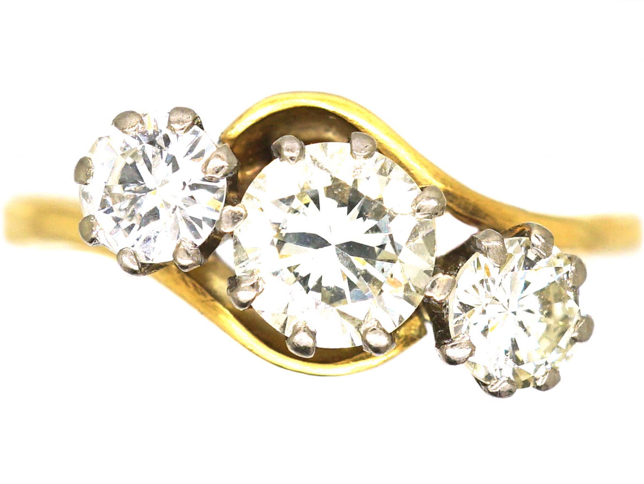 Edwardian 18ct Gold & Platinum Crossover Ring Set with Three Diamonds ...