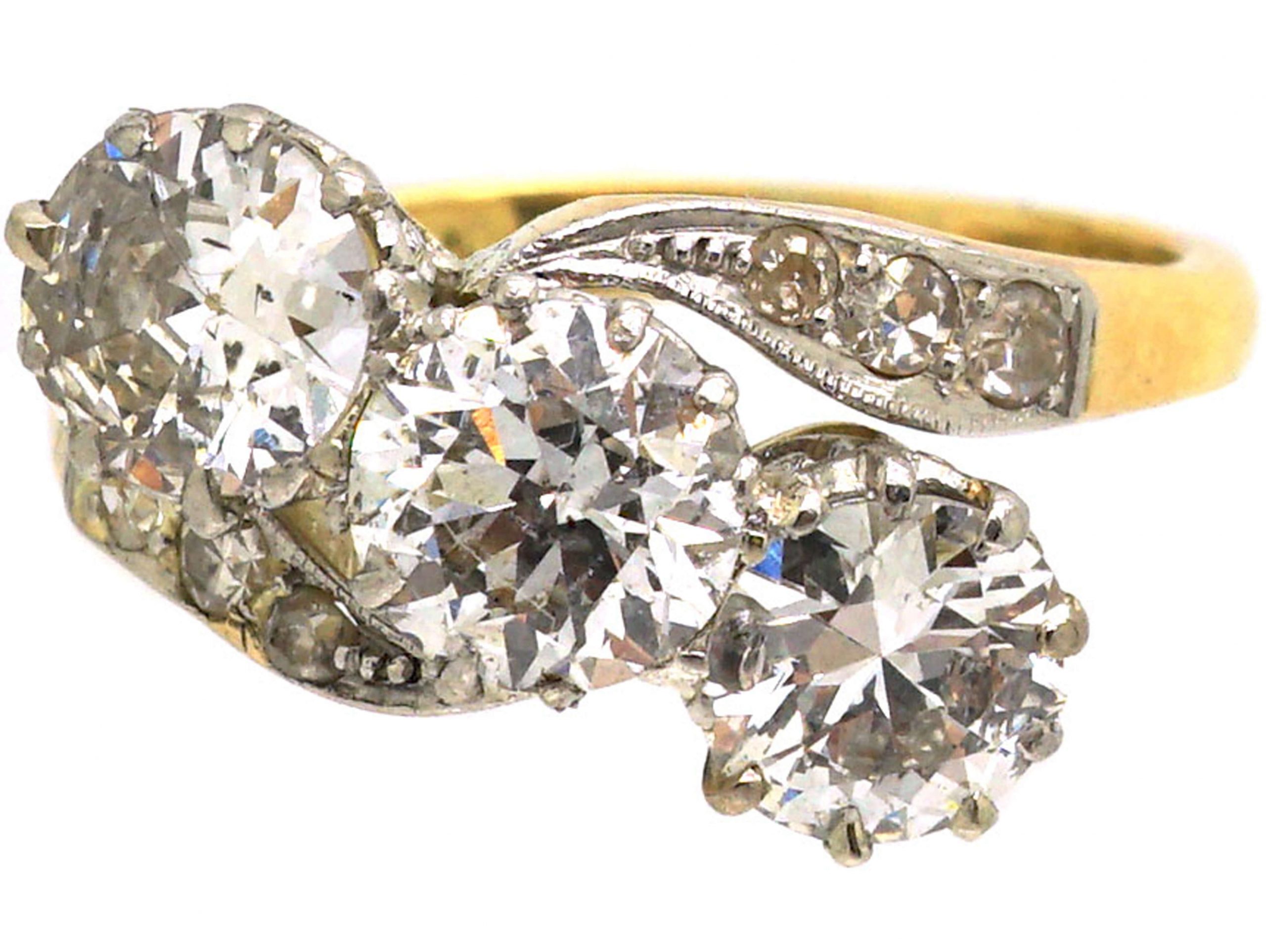 Early 20th Century 18ct Gold & Platinum, Three Stone Diamond Crossover ...