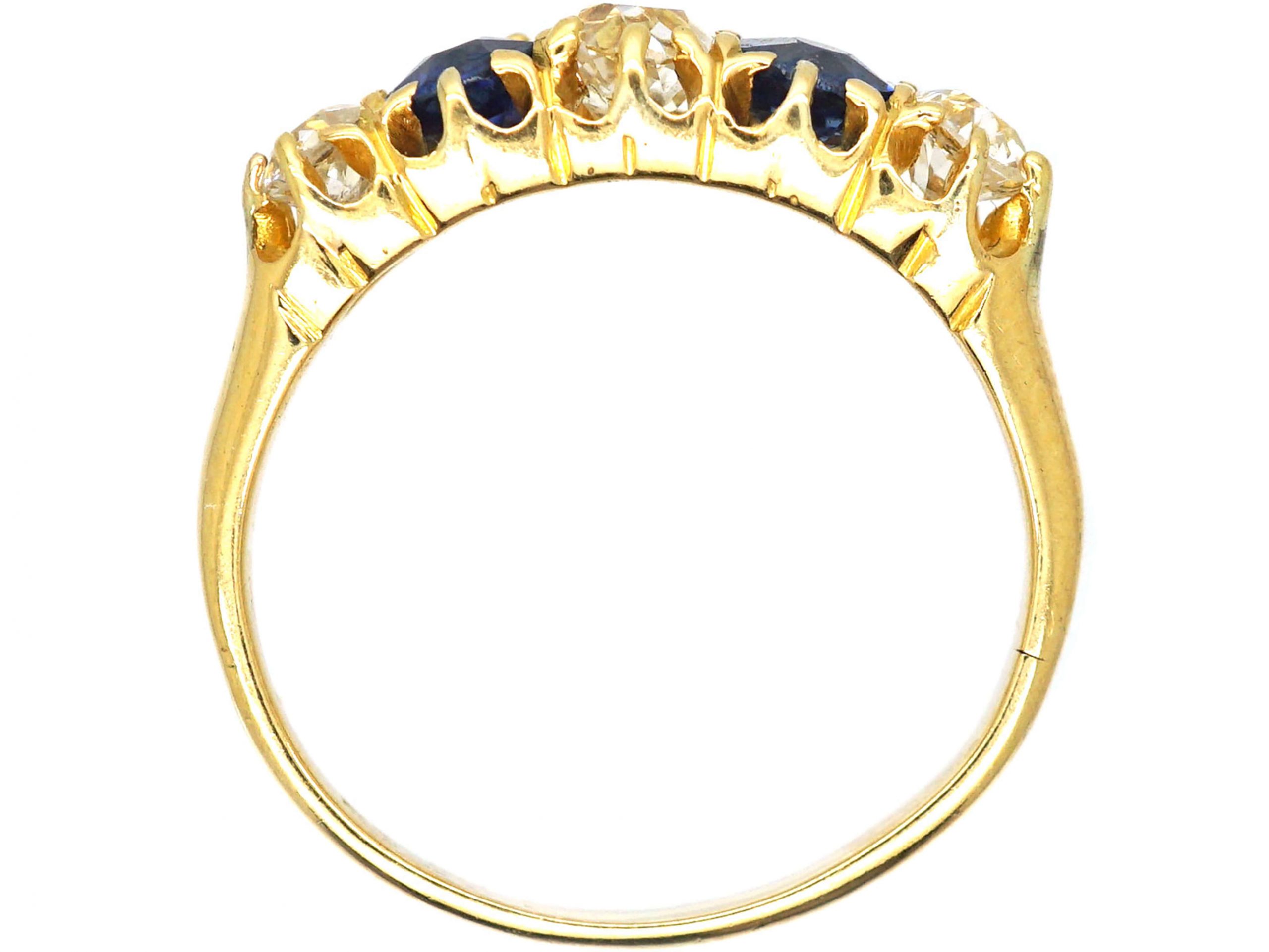 Edwardian 18ct Gold, Sapphire & Diamond Five Stone Ring (899T) | The ...