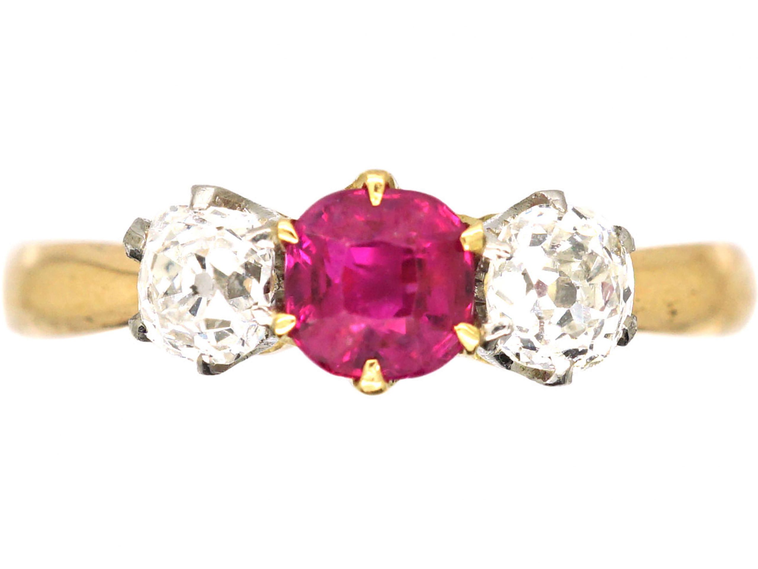 Edwardian 18ct Gold & Platinum, Ruby & Diamond Three Stone Ring (898T) | The Antique Jewellery ...