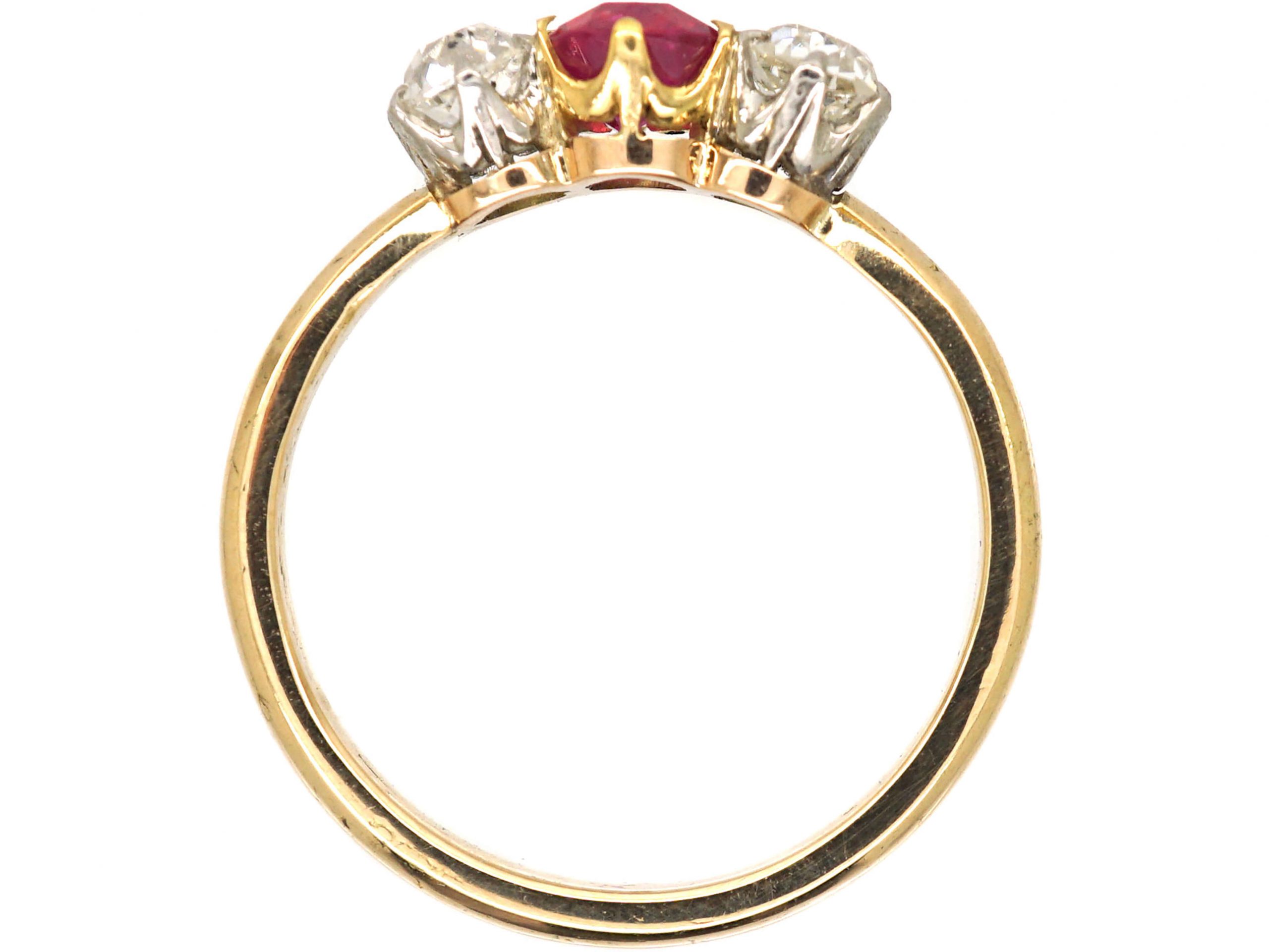 Edwardian 18ct Gold & Platinum, Ruby & Diamond Three Stone Ring (898T ...