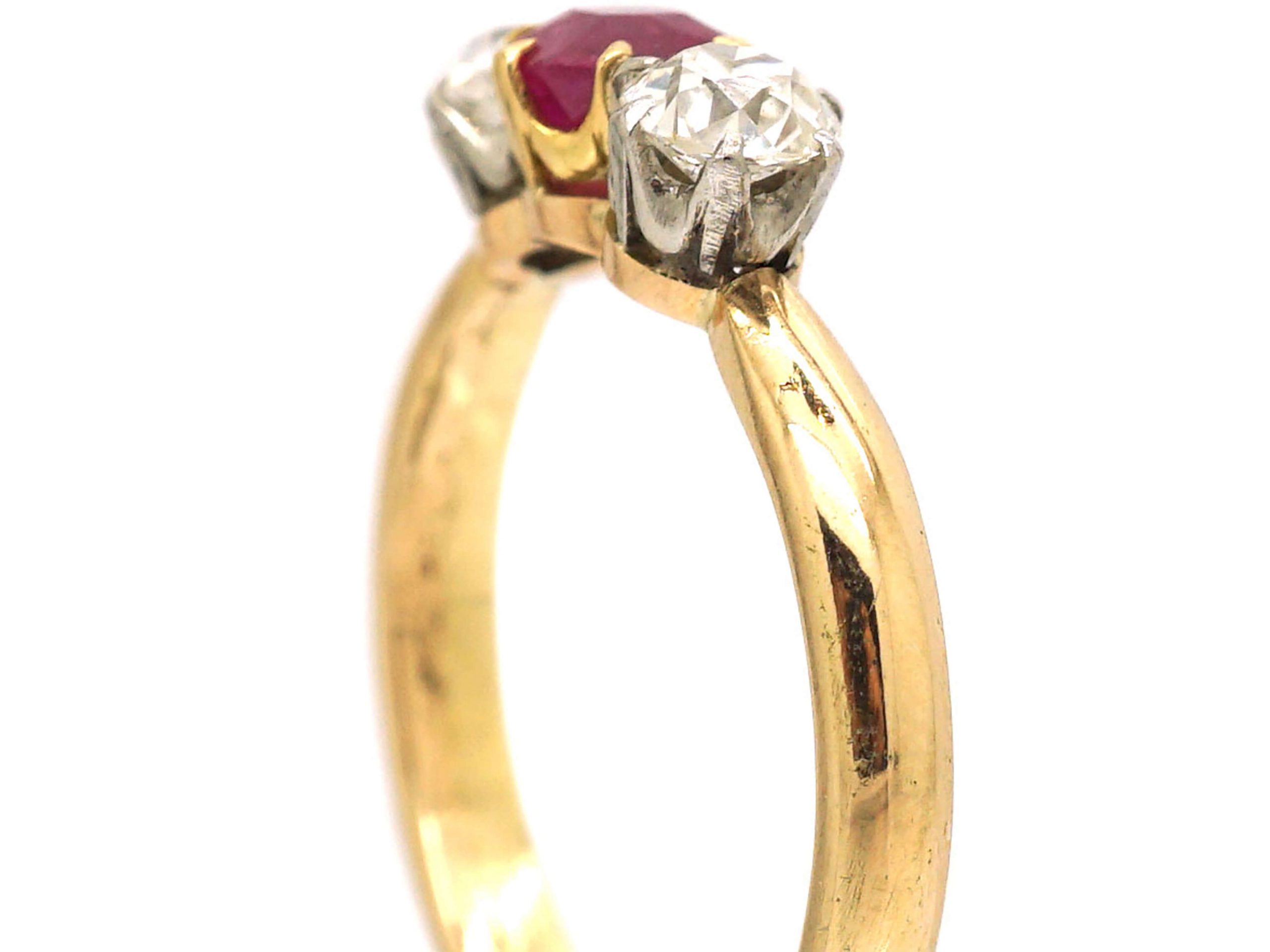 Edwardian 18ct Gold & Platinum, Ruby & Diamond Three Stone Ring (898T ...