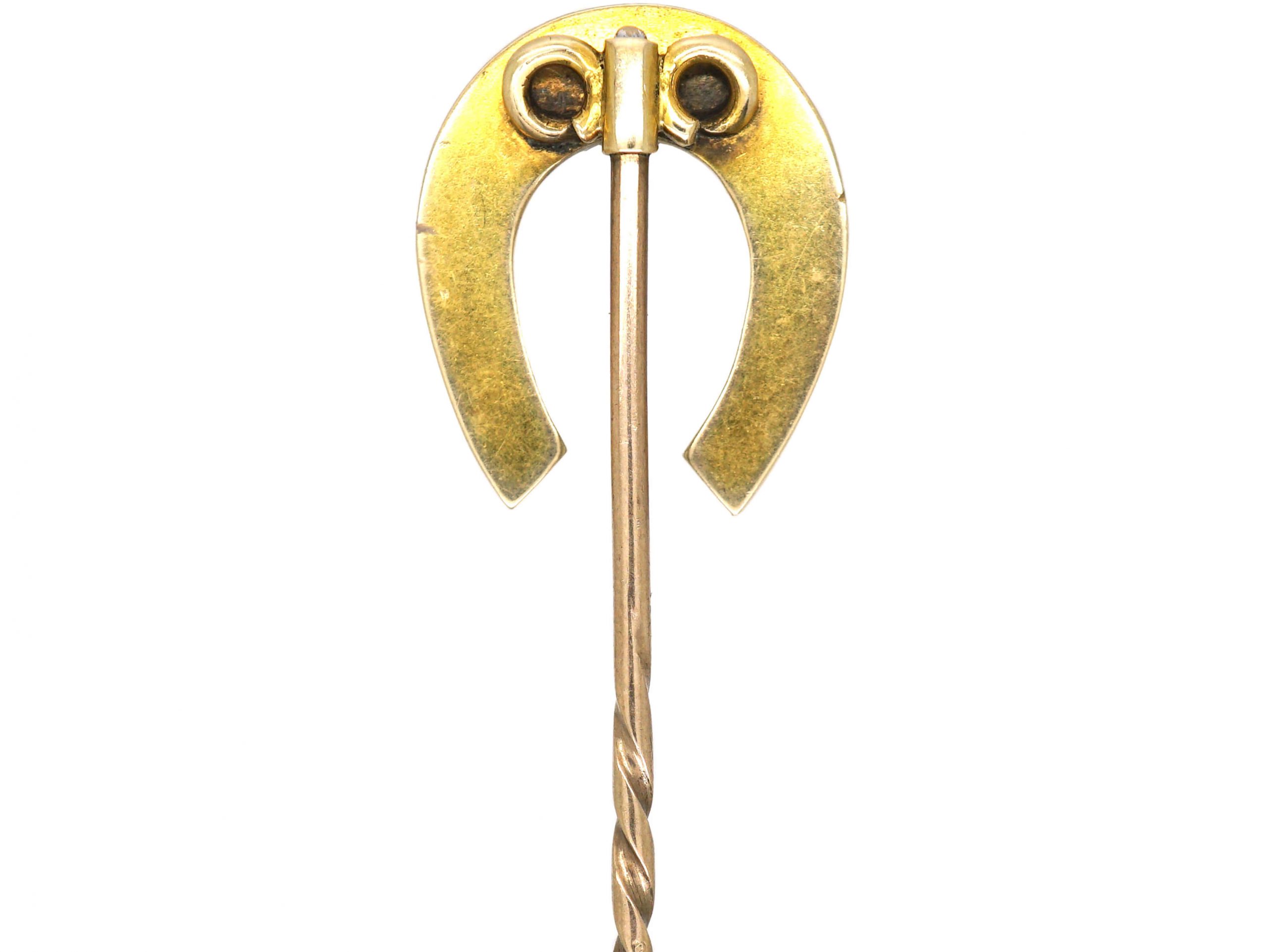 Victorian Large 18ct Gold Tie Pin of a Horseshoe set with Natural Split ...