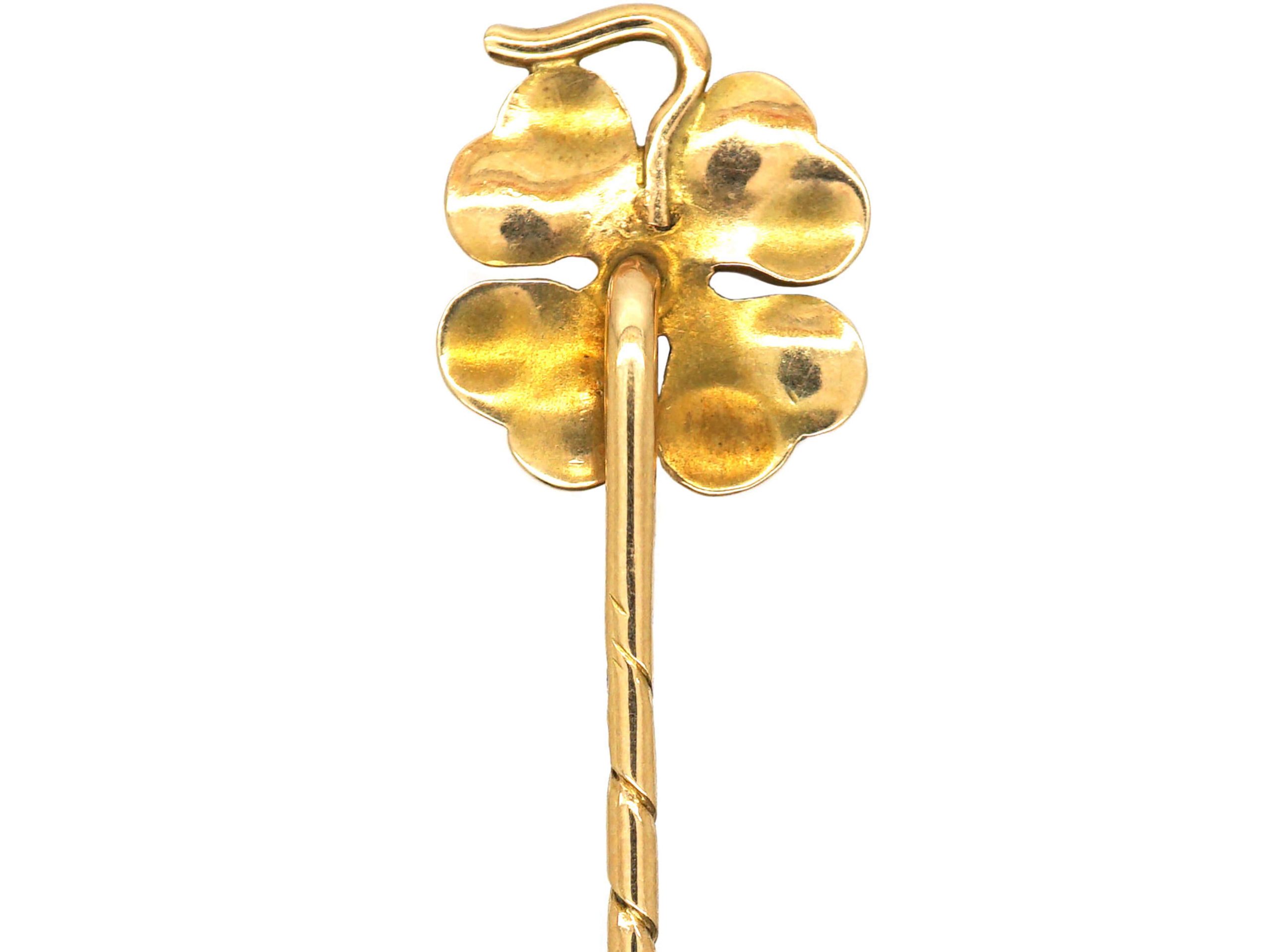 Edwardian 15ct Gold Tie Pin of a Four Leaf Clover set with a Diamond ...
