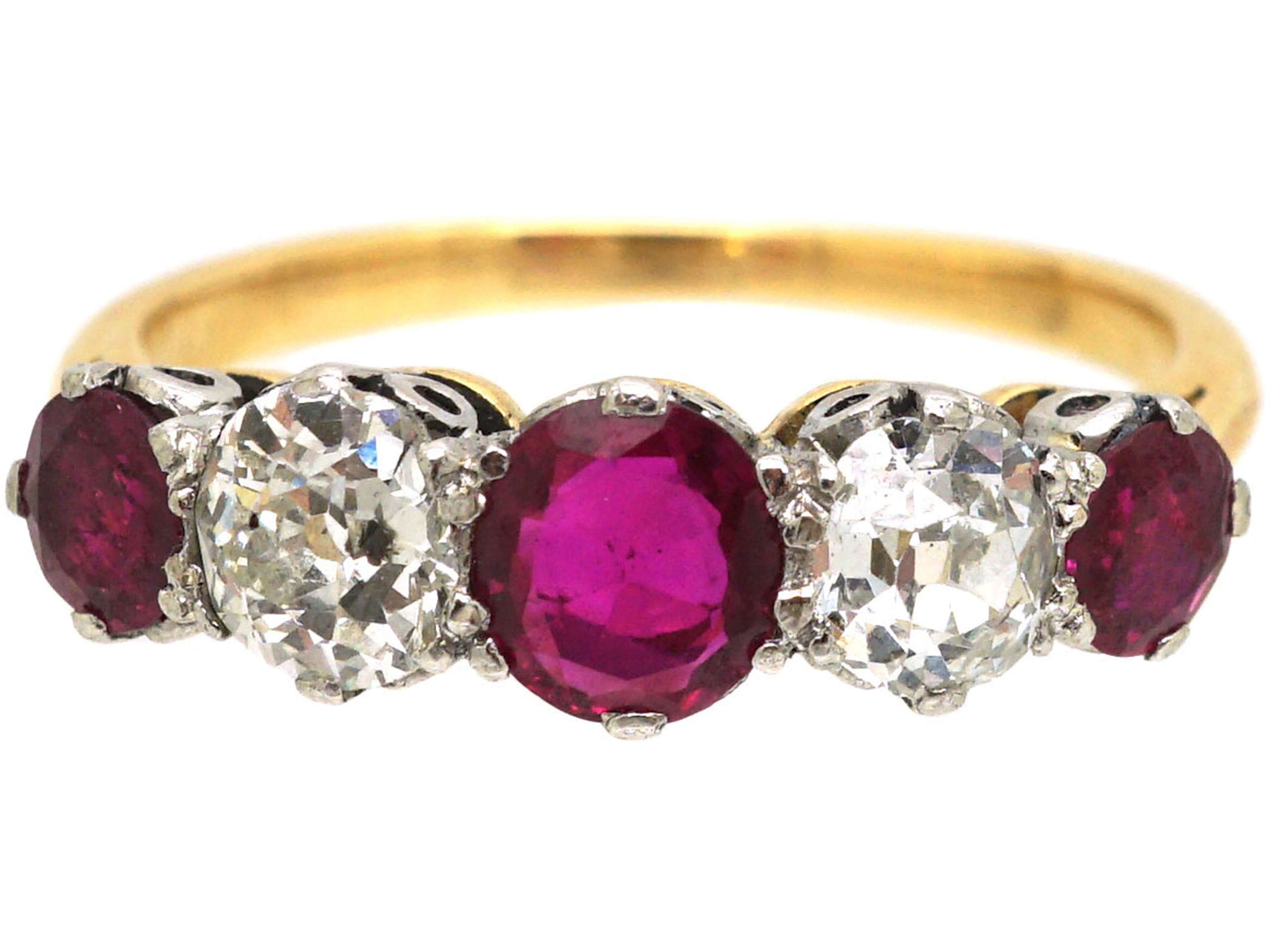 Early 20th Century Ruby & Diamond Five Stone Ring (949T) | The Antique ...