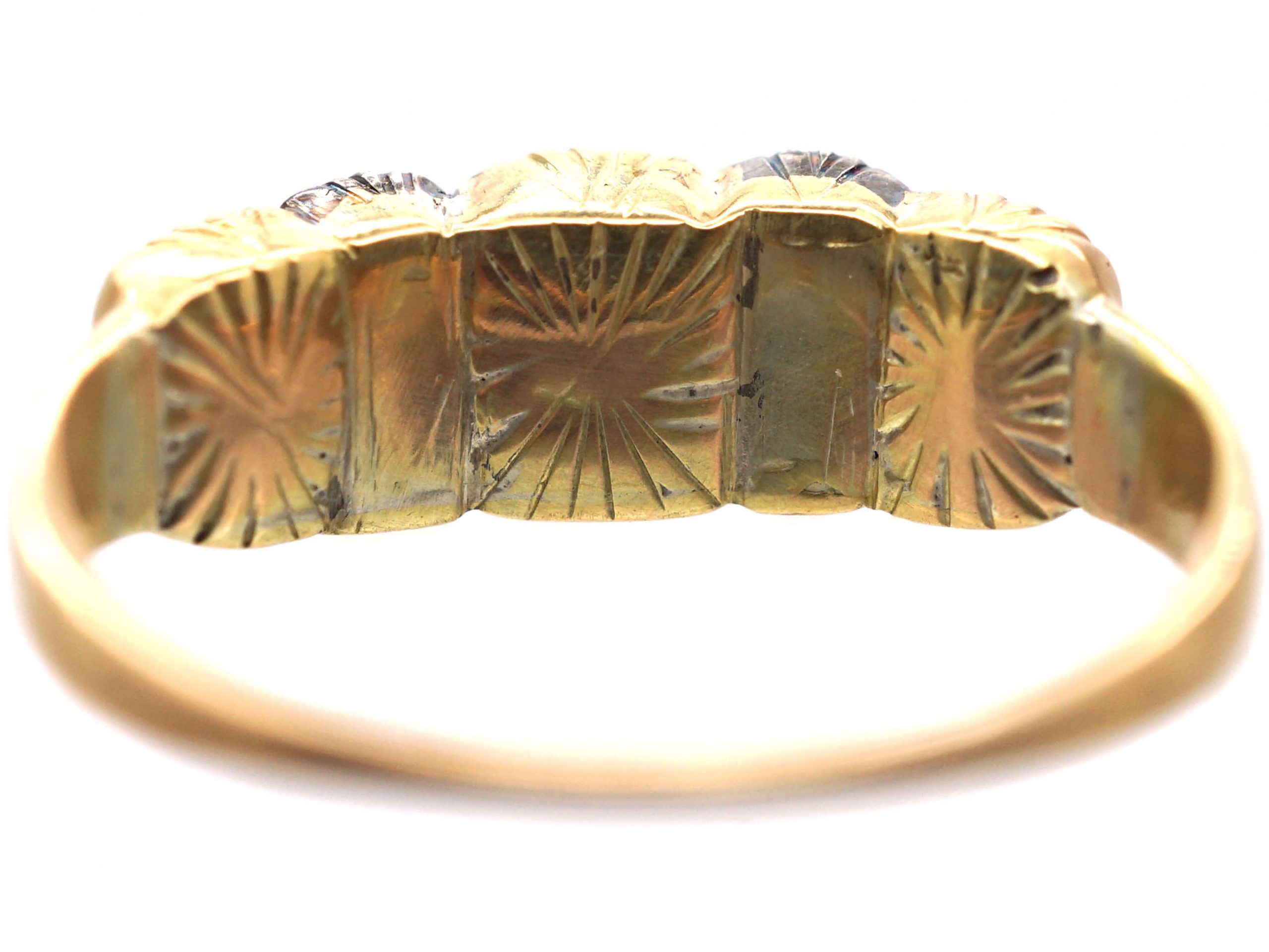 Georgian 18ct Gold & Silver Three Stone Ruby Ring with Diamonds In ...