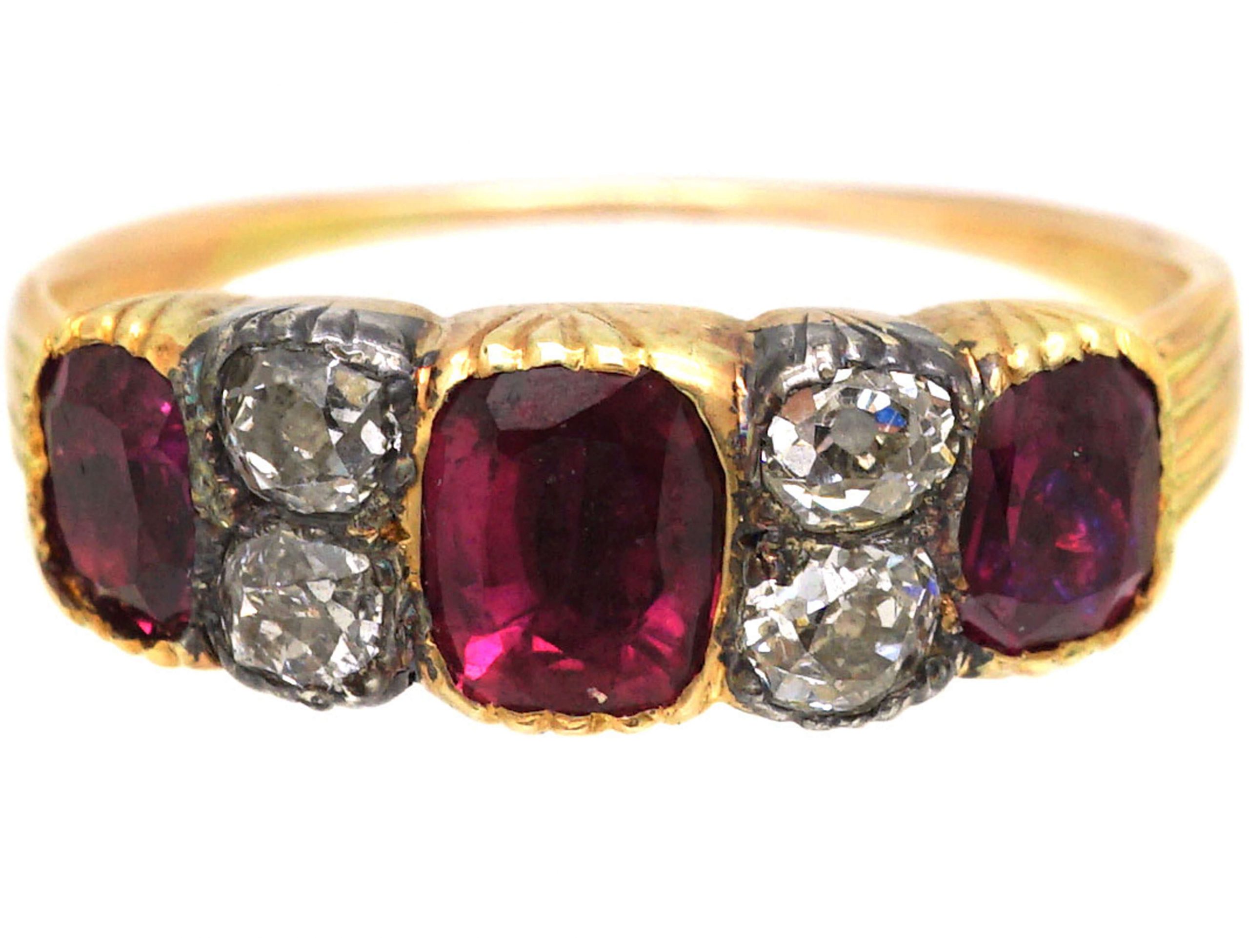 Georgian 18ct Gold & Silver Three Stone Ruby Ring with Diamonds In ...
