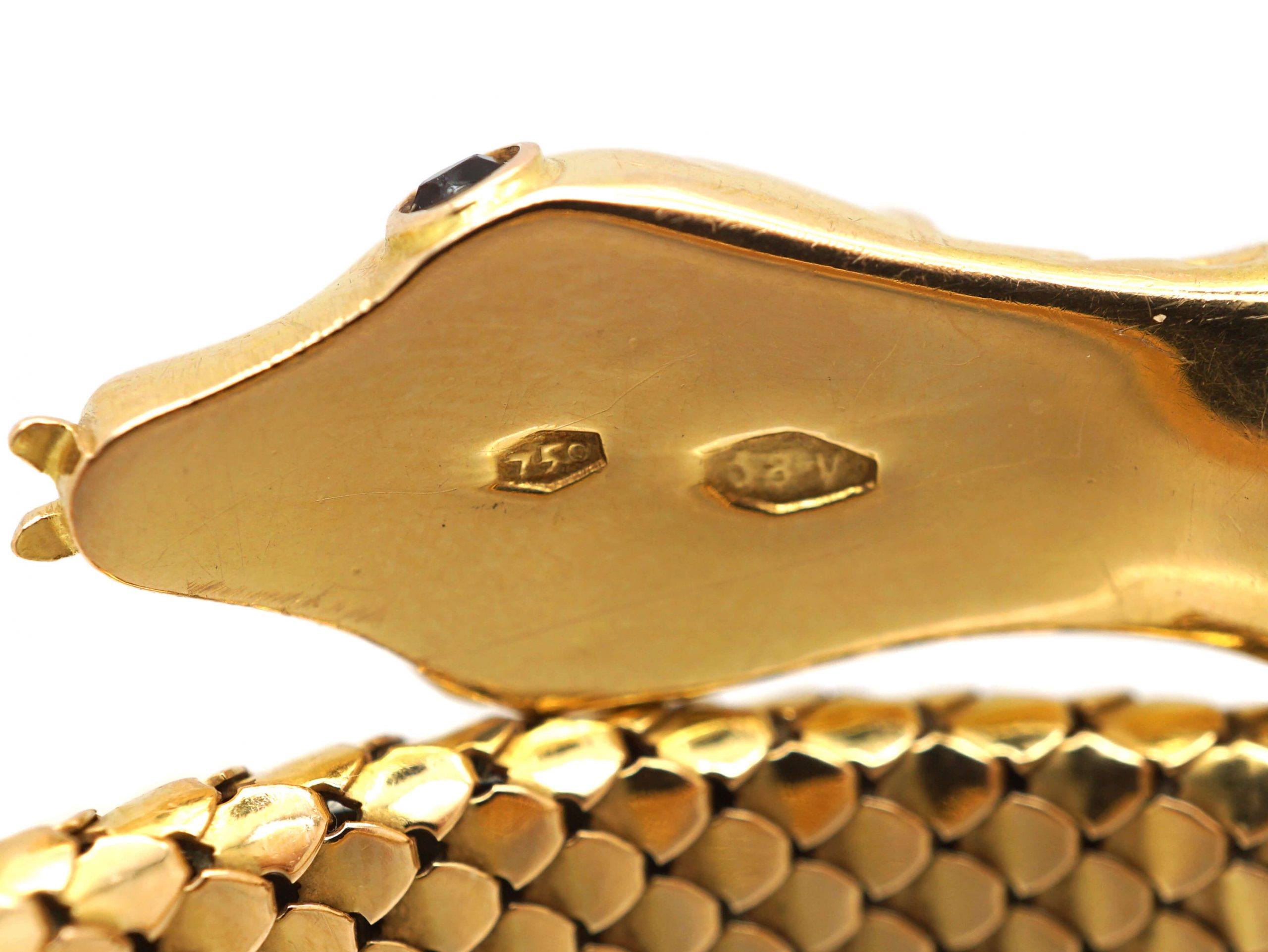 18ct Gold Snake Bangle with Garnet Eyes (952T) | The Antique Jewellery ...