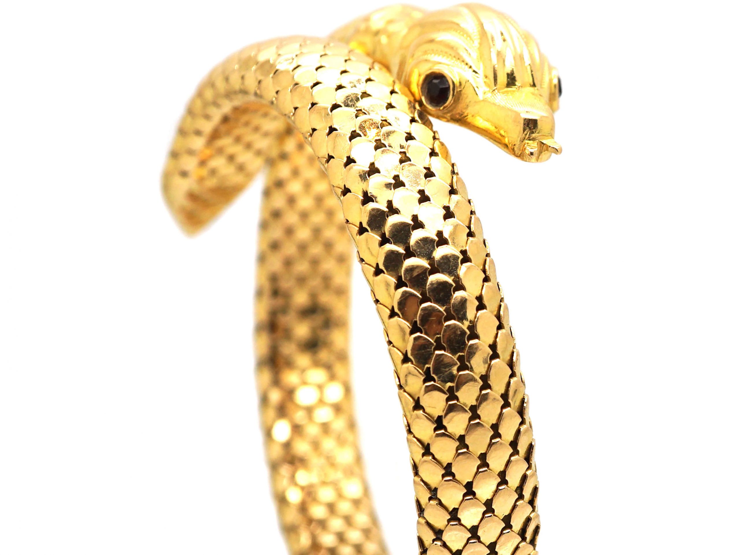 18ct Gold Snake Bangle with Garnet Eyes (952T) | The Antique Jewellery ...