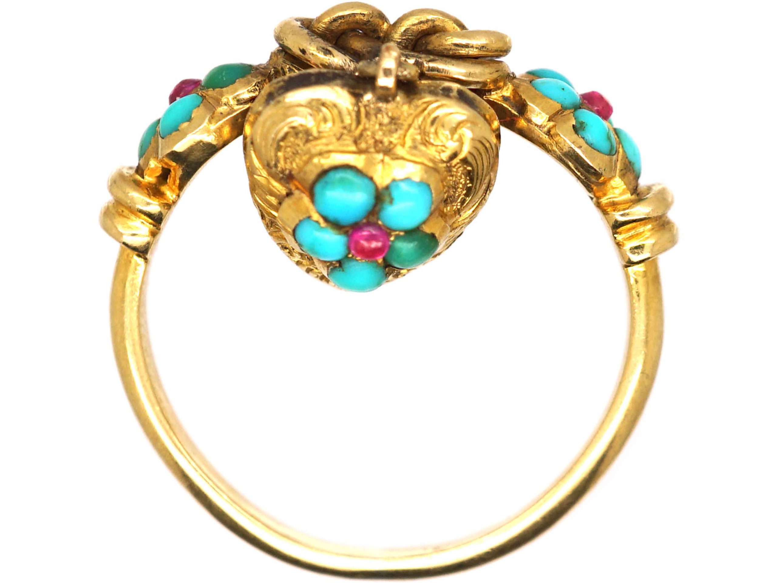 Regency 15ct Gold Knot & Heart Ring set with Rubies & Turquoise (786T ...