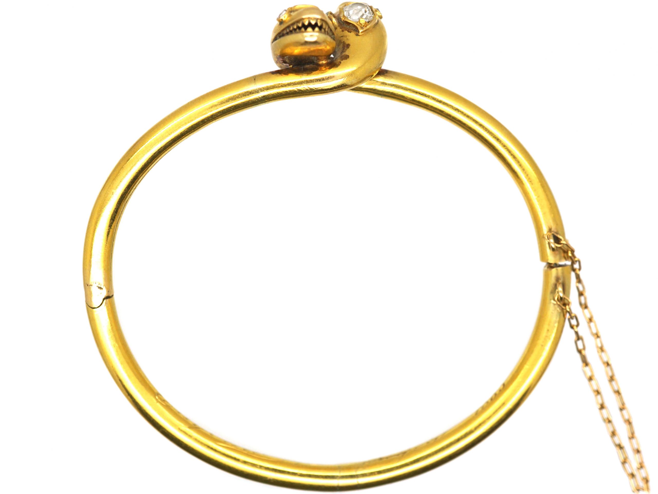 Victorian 18ct Gold Double Snake Bangle set with a Diamond & a Sapphire ...