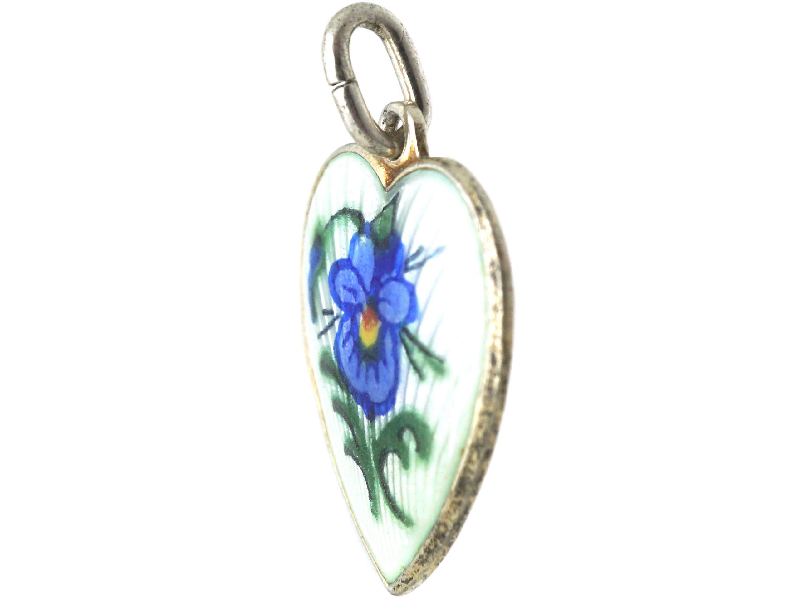 Norwegian Silver & Enamel Heart Pendant with Gentian Motif by Aksel ...