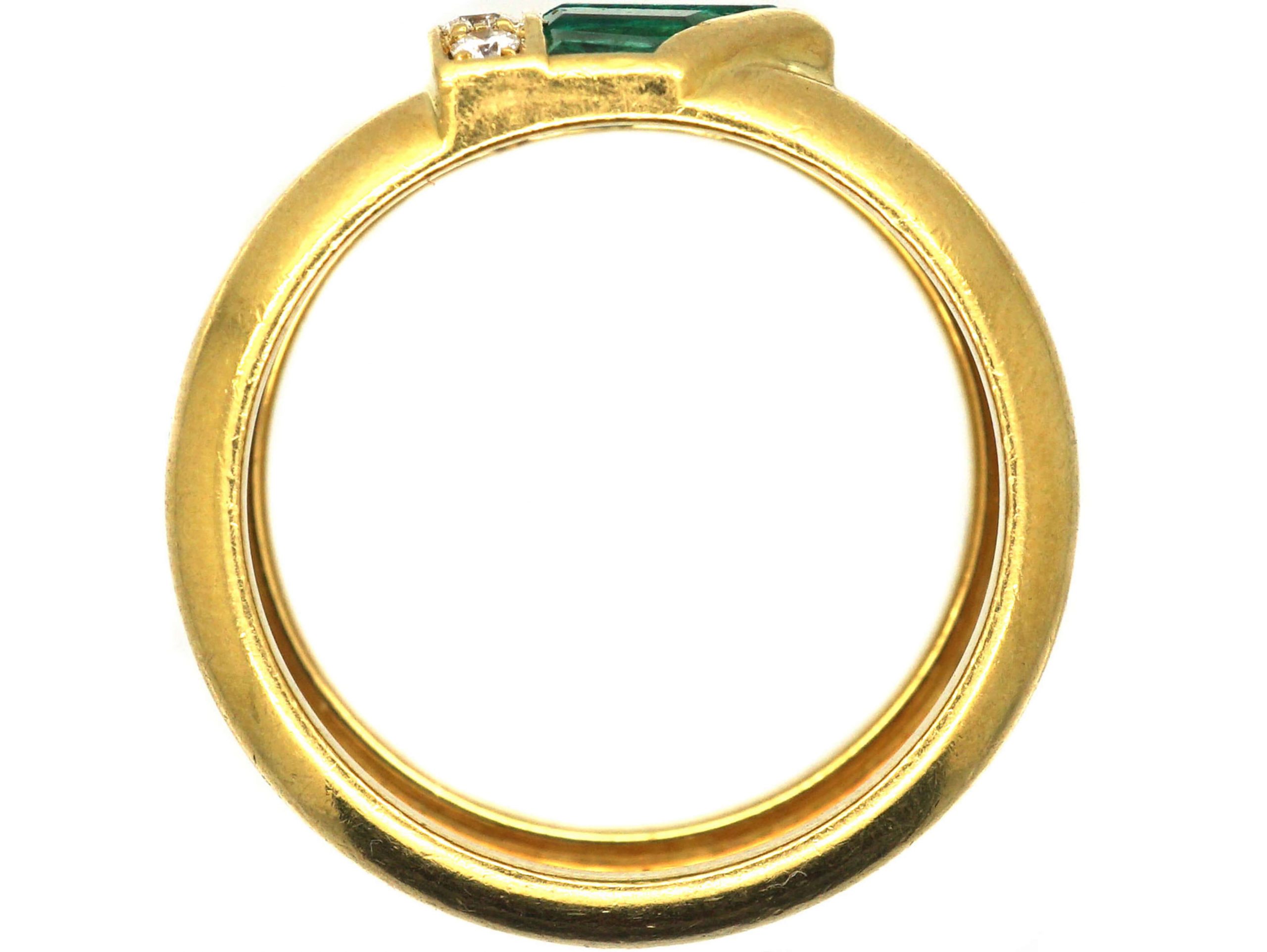 18ct Gold Stylised Buckle Ring set with Emeralds & Diamonds by Mappin ...