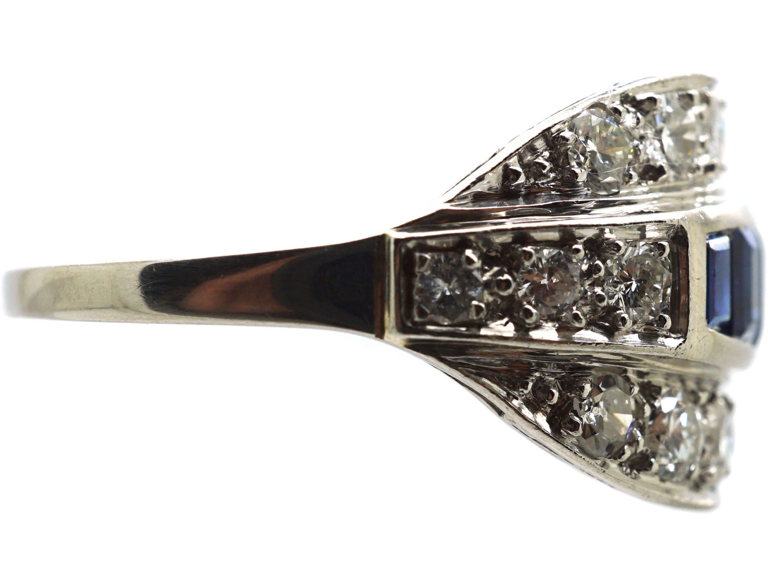 Art Deco Platinum Double Buckle Ring set with Calibre Sapphires ...