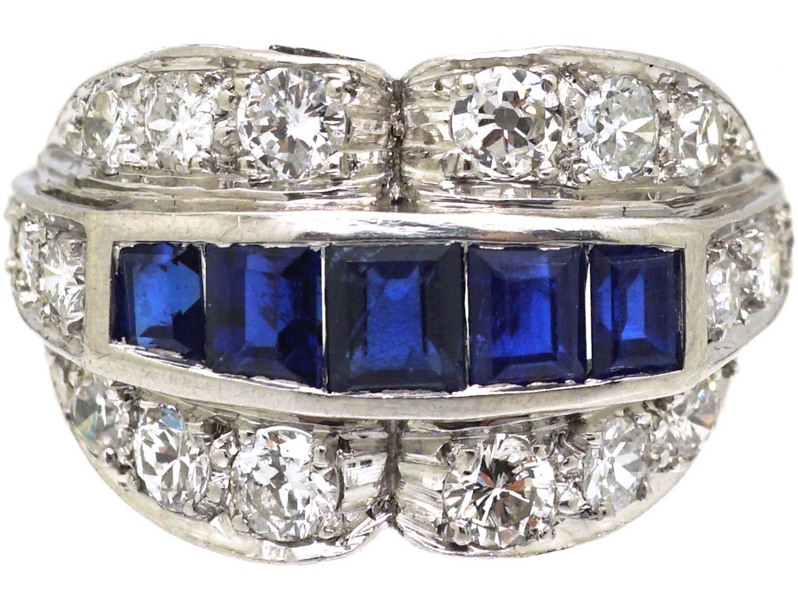 Art Deco Platinum Double Buckle Ring set with Calibre Sapphires ...