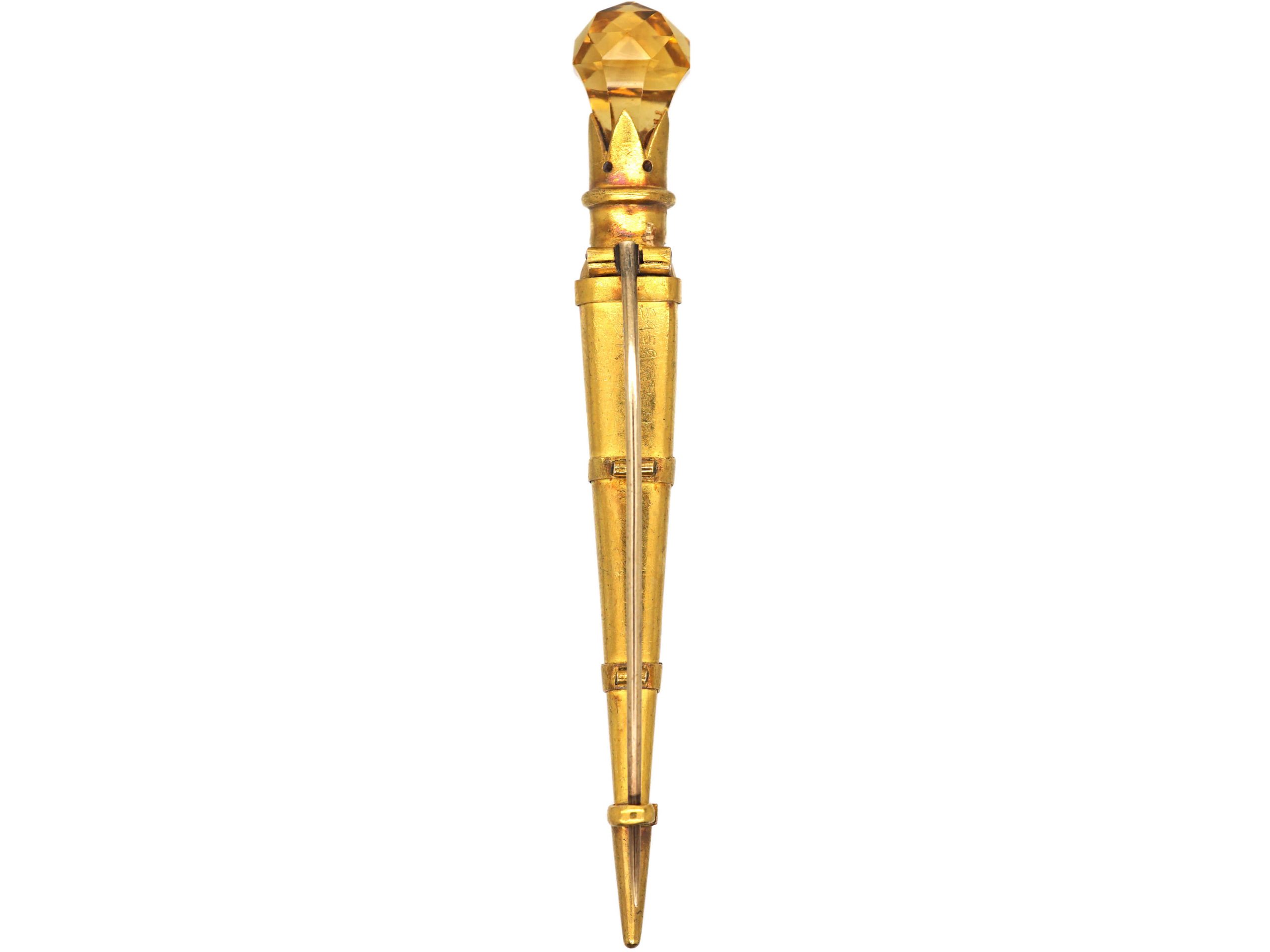 Scottish 19th Century 15ct Gold Dirk Brooch set with Bloodstone, Jasper ...