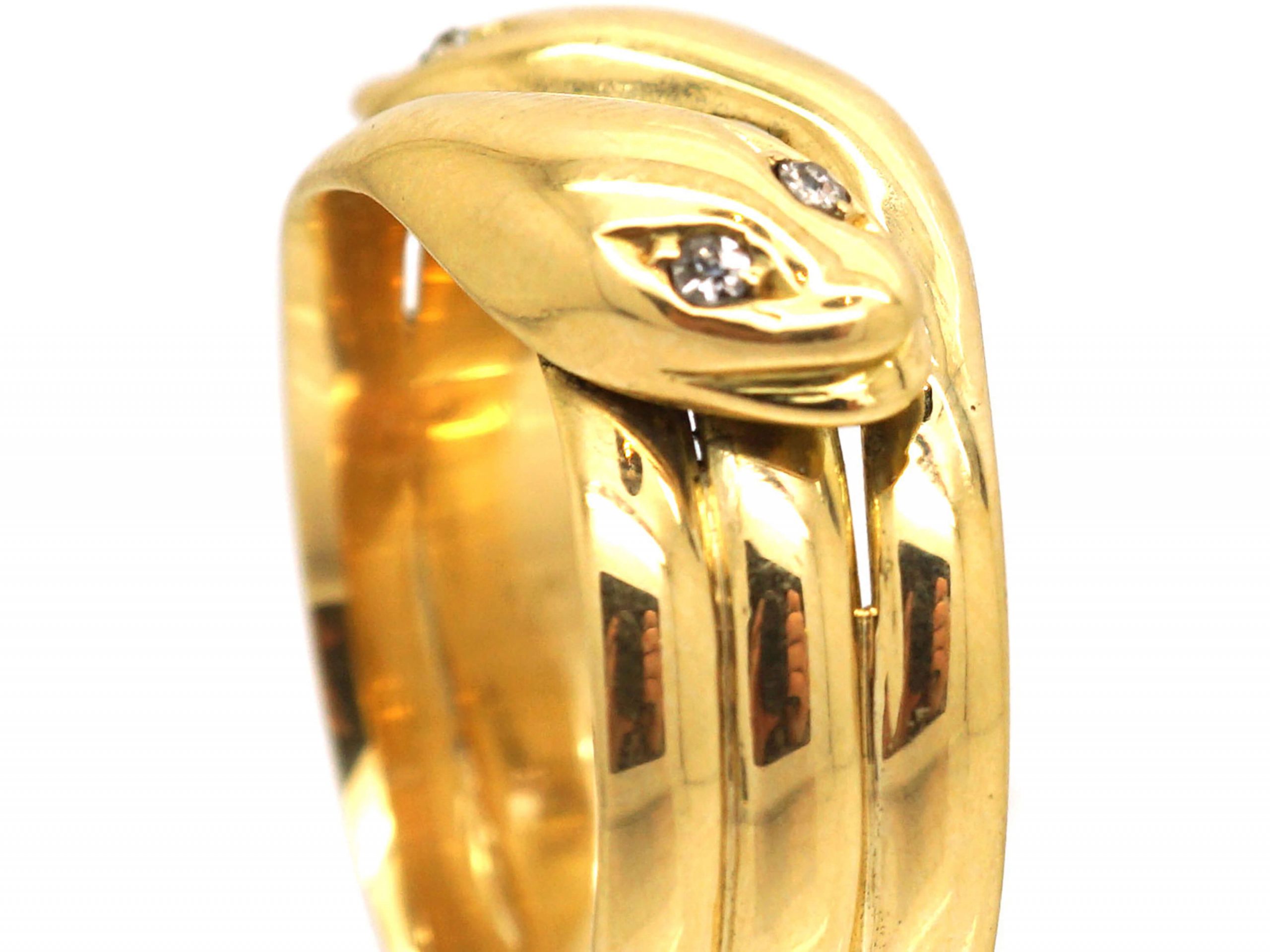 Edwardian 18ct Gold Double Snake Ring with Diamond Set Eyes (121U ...