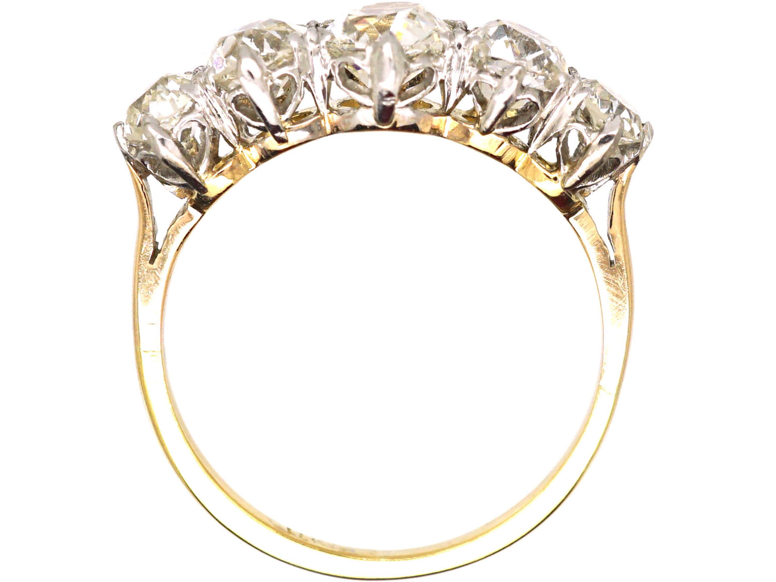 Edwardian 18ct Gold & Platinum, Five Stone Old Mine Cut Diamond Ring ...