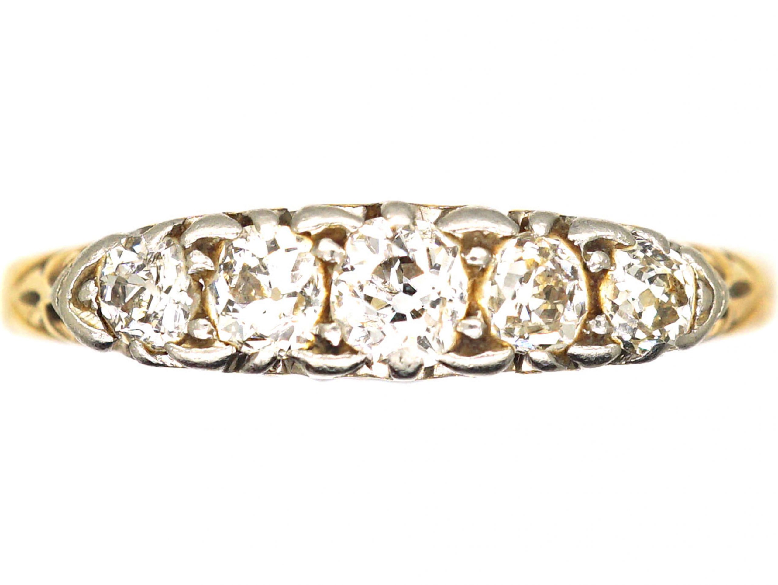 Edwardian 18ct Gold, Five Stone Old Mine Cut Diamond Ring (907T) | The ...