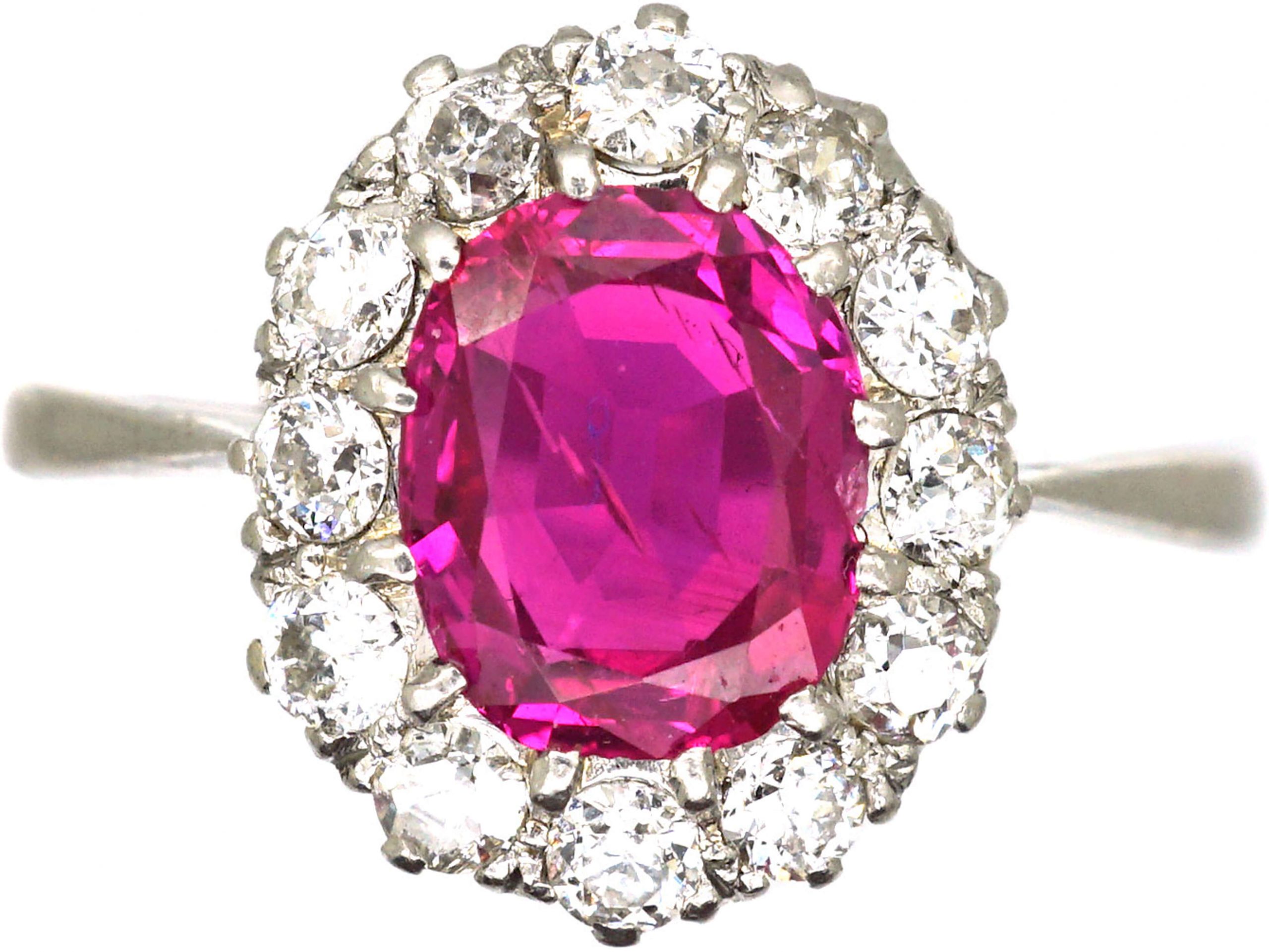 Early 20th Century Platinum, Unheated Burma Ruby & Diamond Cluster Ring ...
