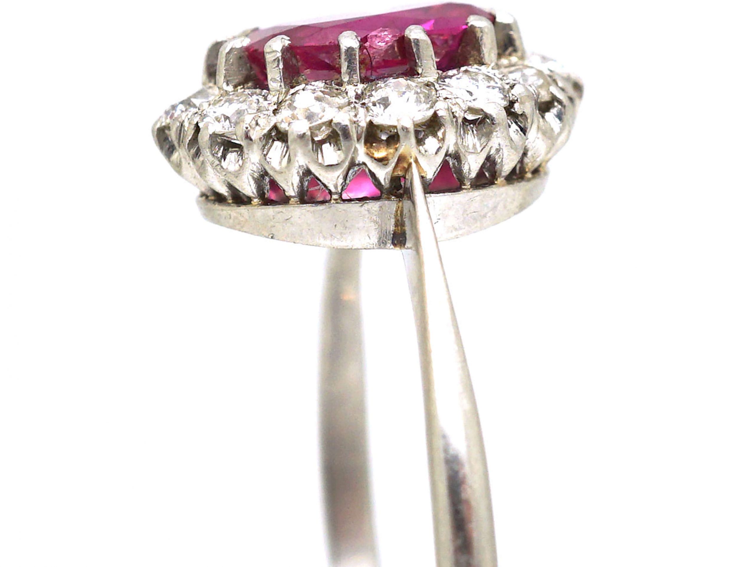 Early 20th Century Platinum, Unheated Burma Ruby & Diamond Cluster Ring ...
