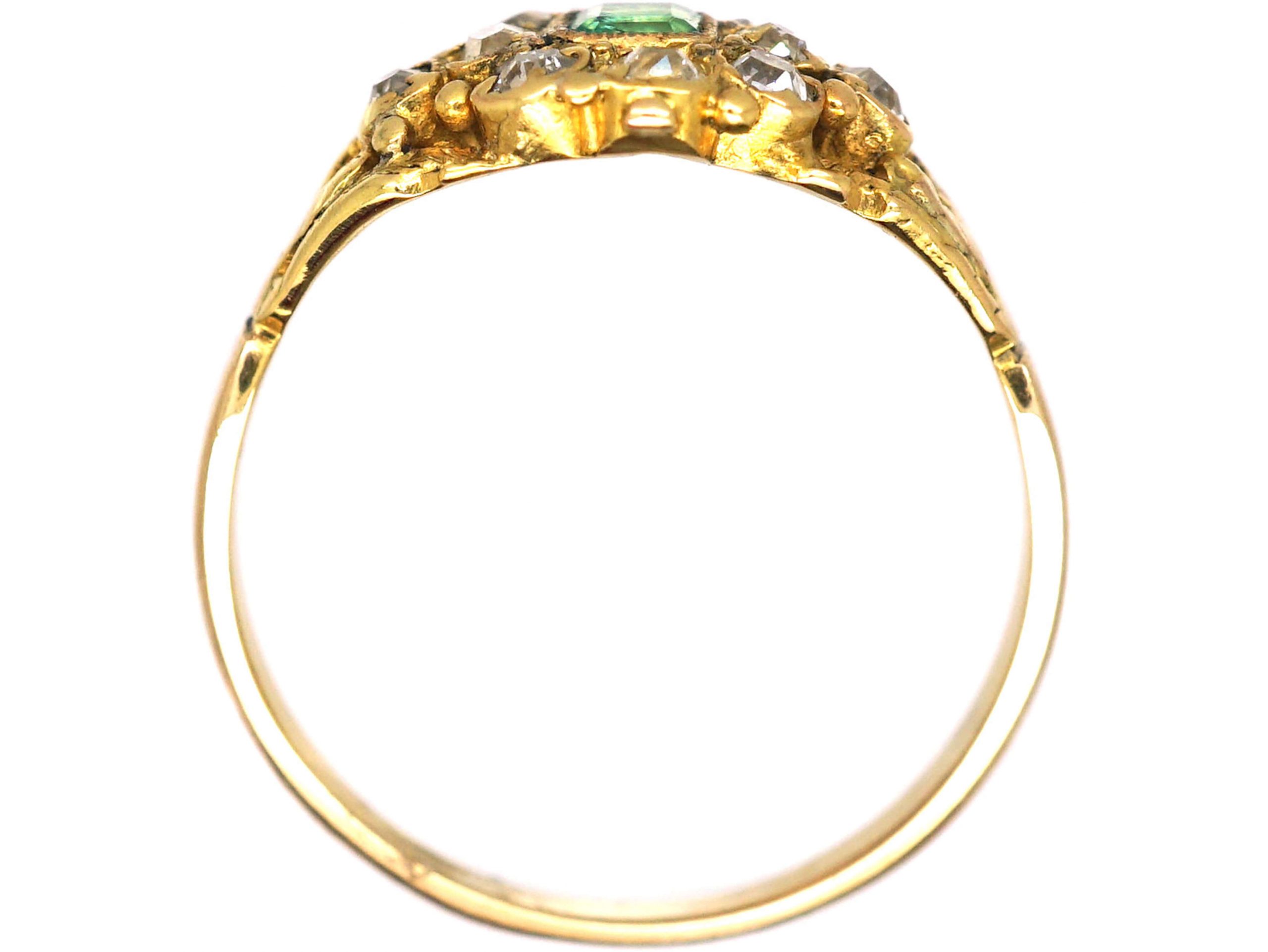 Georgian 18ct Gold, Square Cut Emerald & Diamond Cluster Ring (997T ...