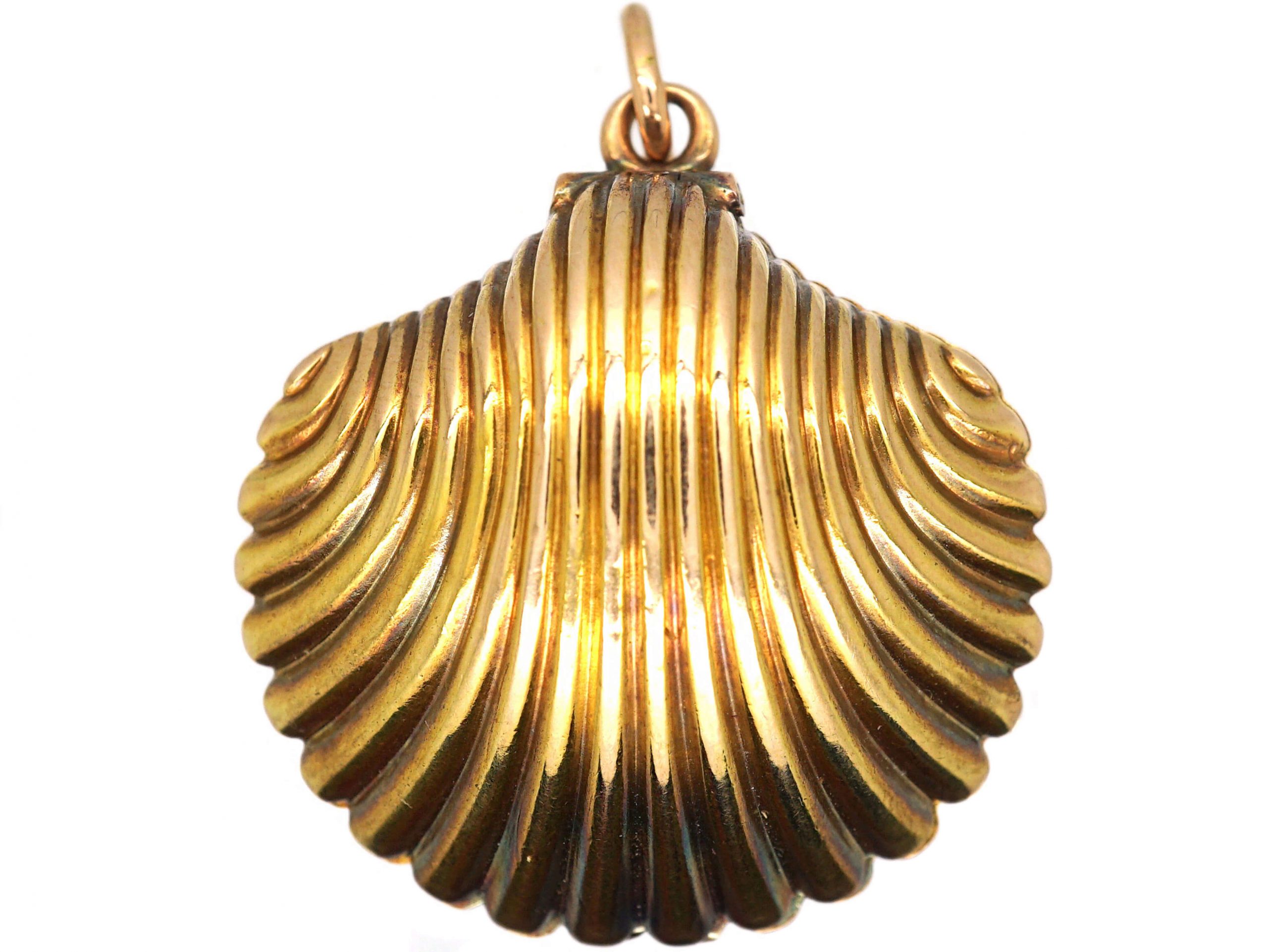 Victorian 15ct Gold Scallop Shell Locket (996T) | The Antique Jewellery ...