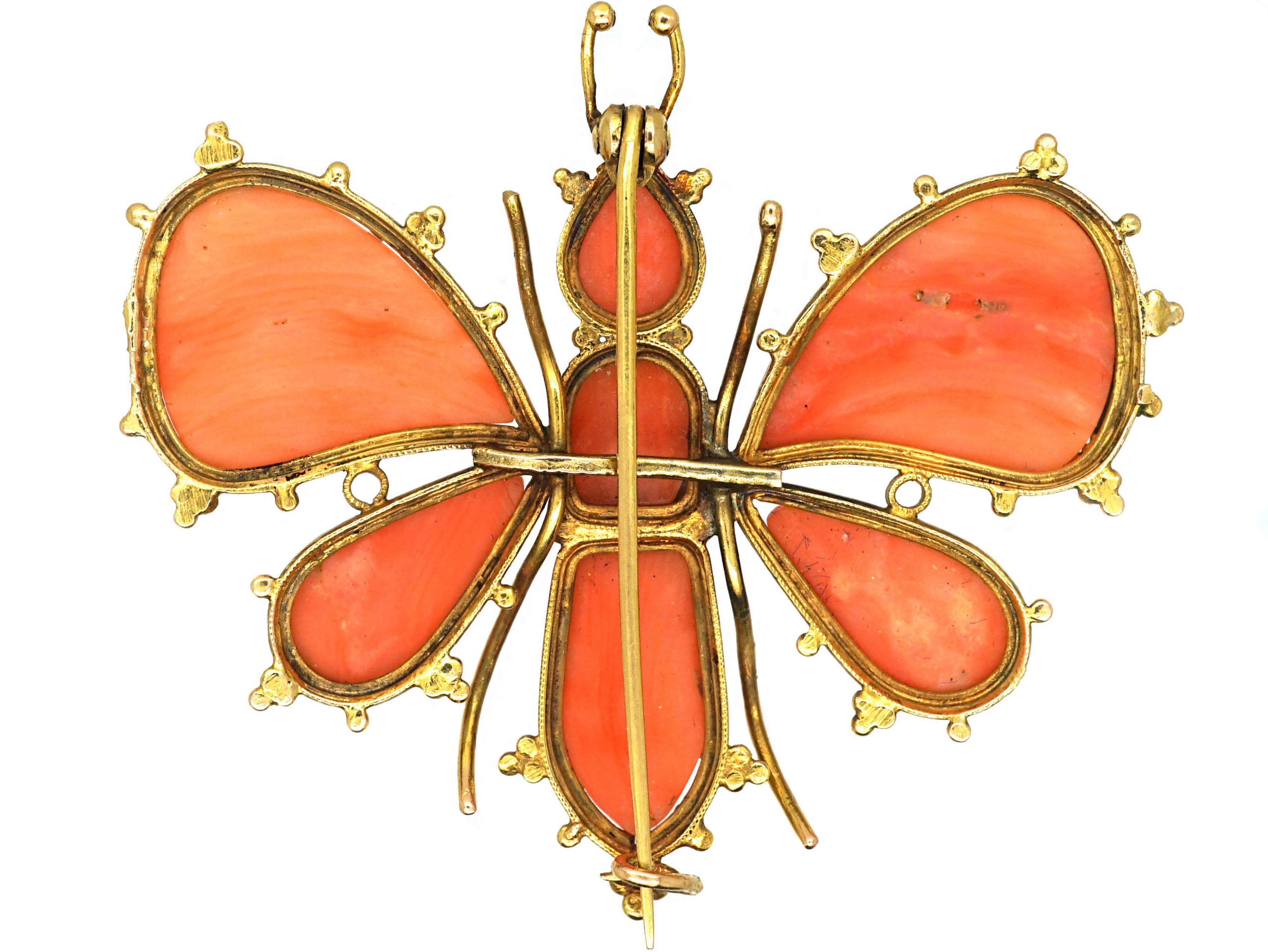 Georgian 15ct Gold & Coral Butterfly Brooch (2U) | The Antique ...
