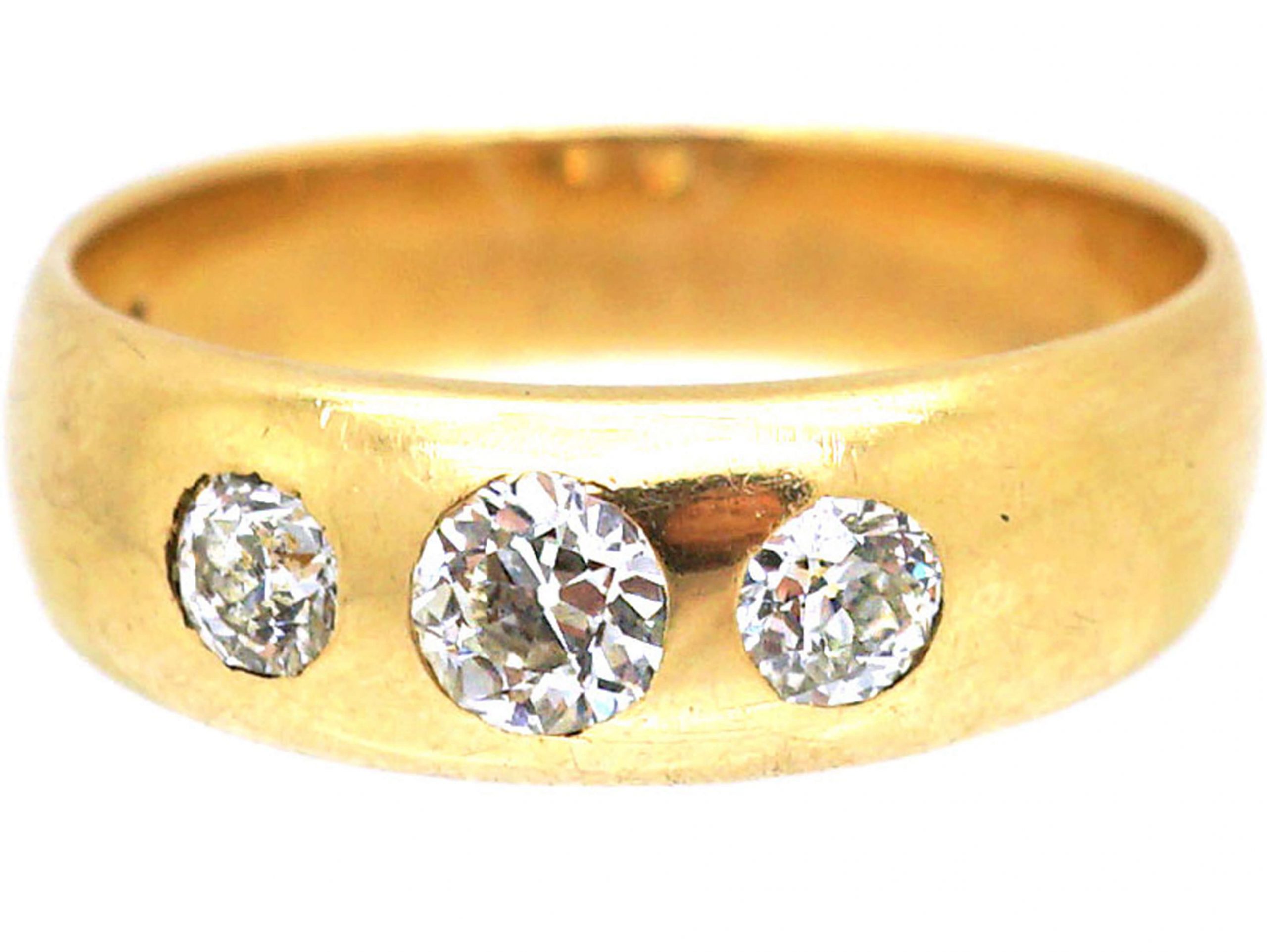Victorian 18ct Gold Three Stone Diamond Rub Over Set Ring (42U) | The ...