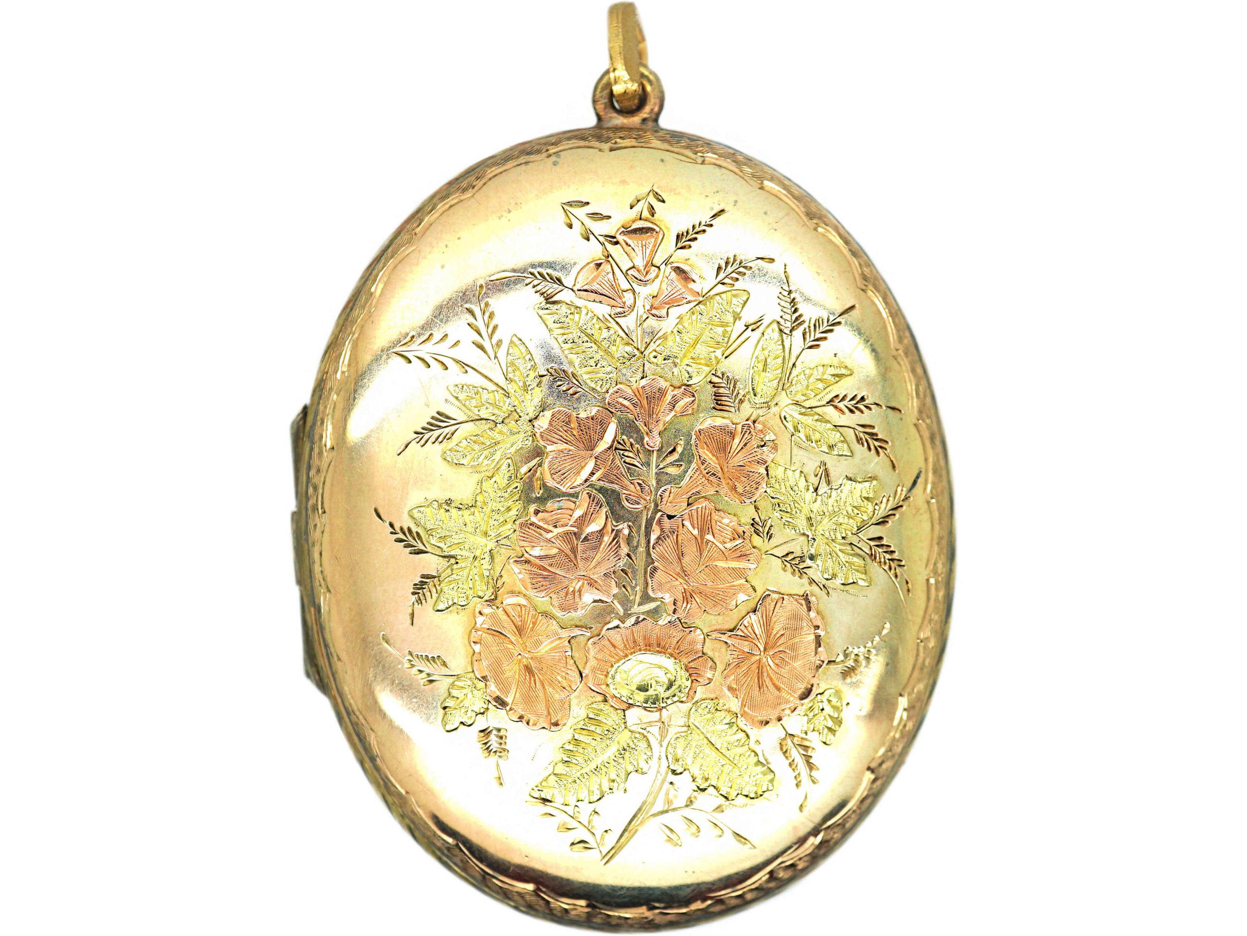 Victorian 9ct Gold & Two Colour Gold Overlay Locket with Flowers ...