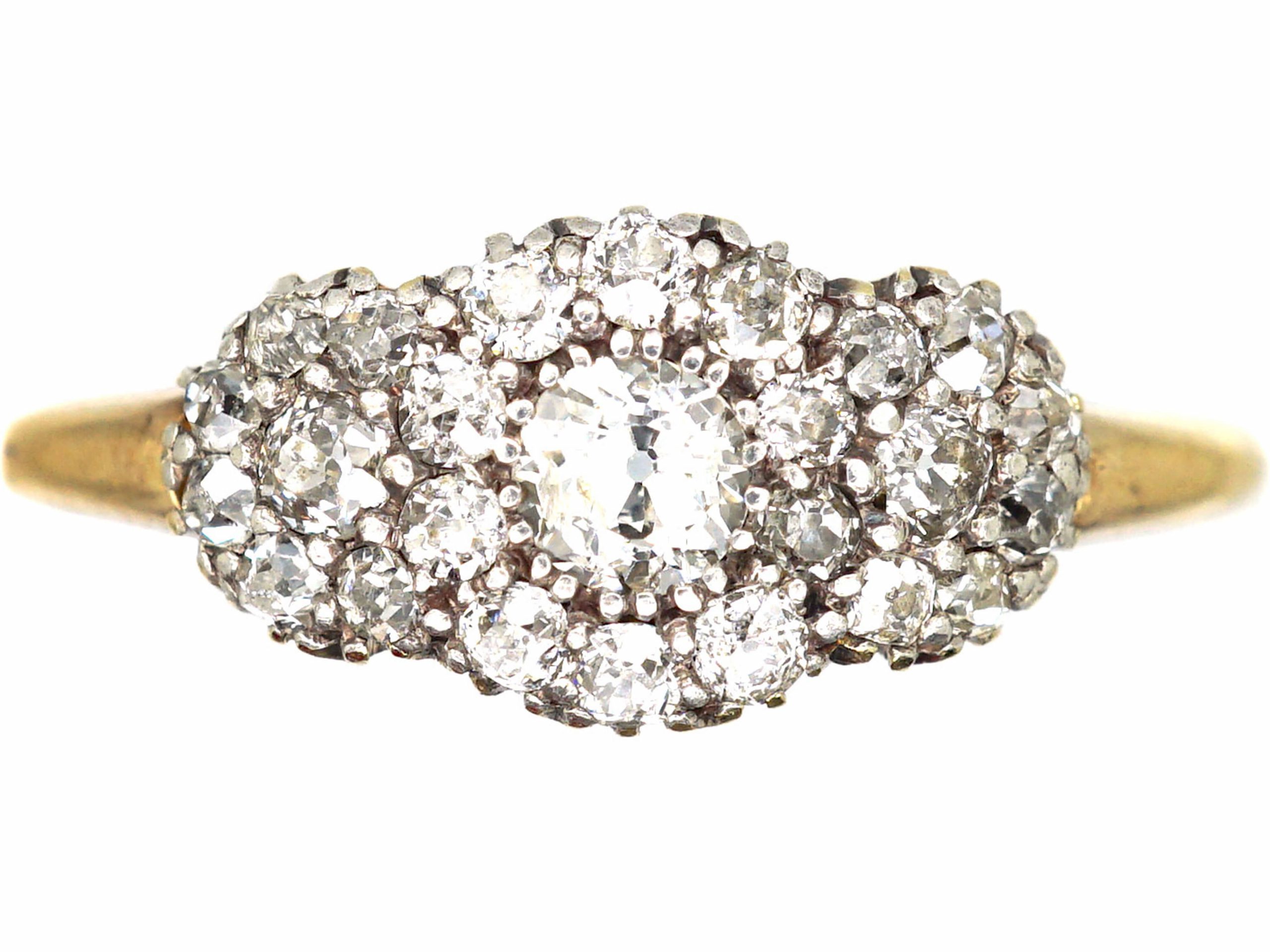 Victorian 18ct Gold Triple Cluster Ring set with Old Mine Cut Diamonds ...
