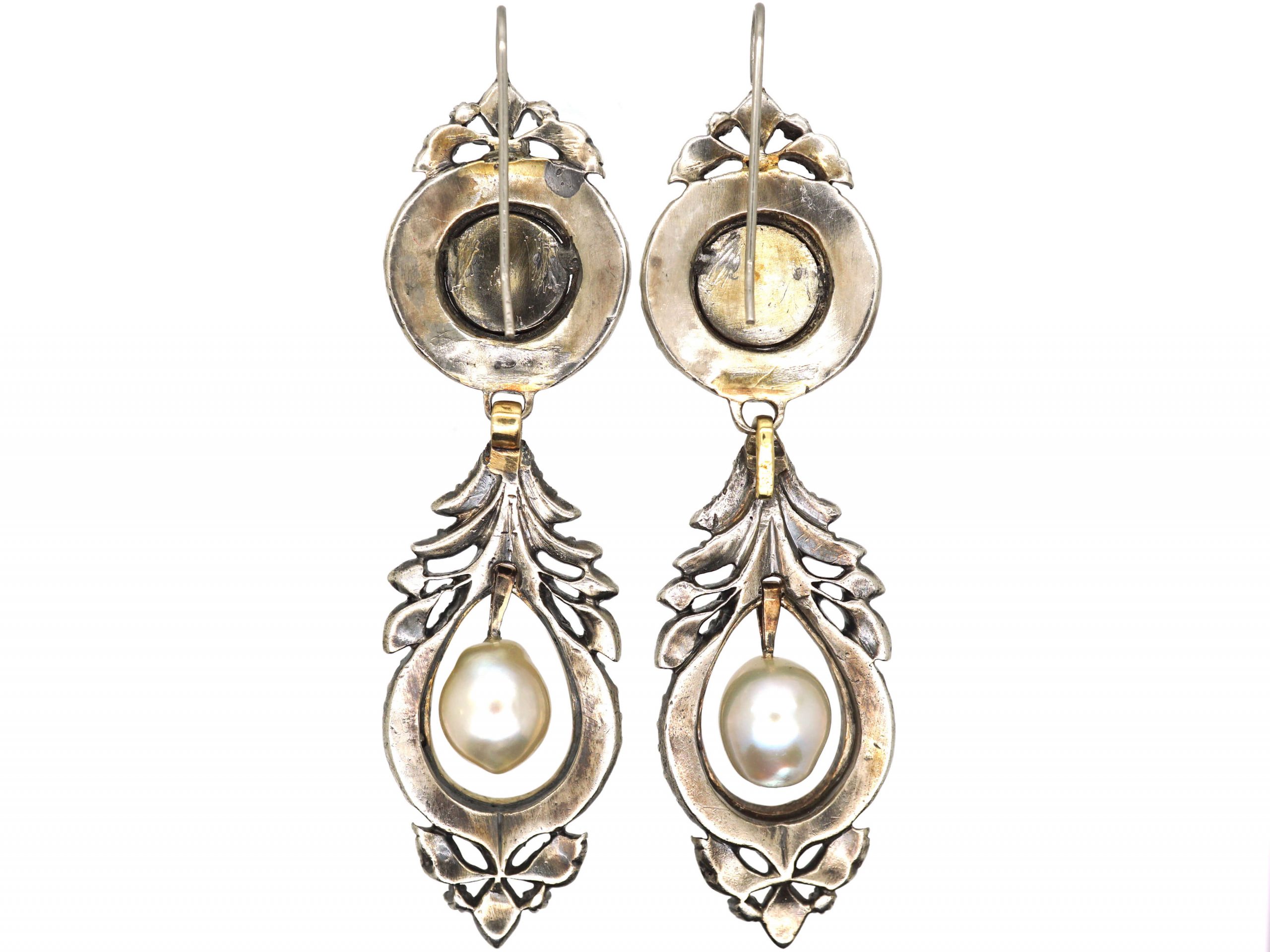 Early 19th Century Diamond & Pearl Long Drop Earrings (32U) | The ...