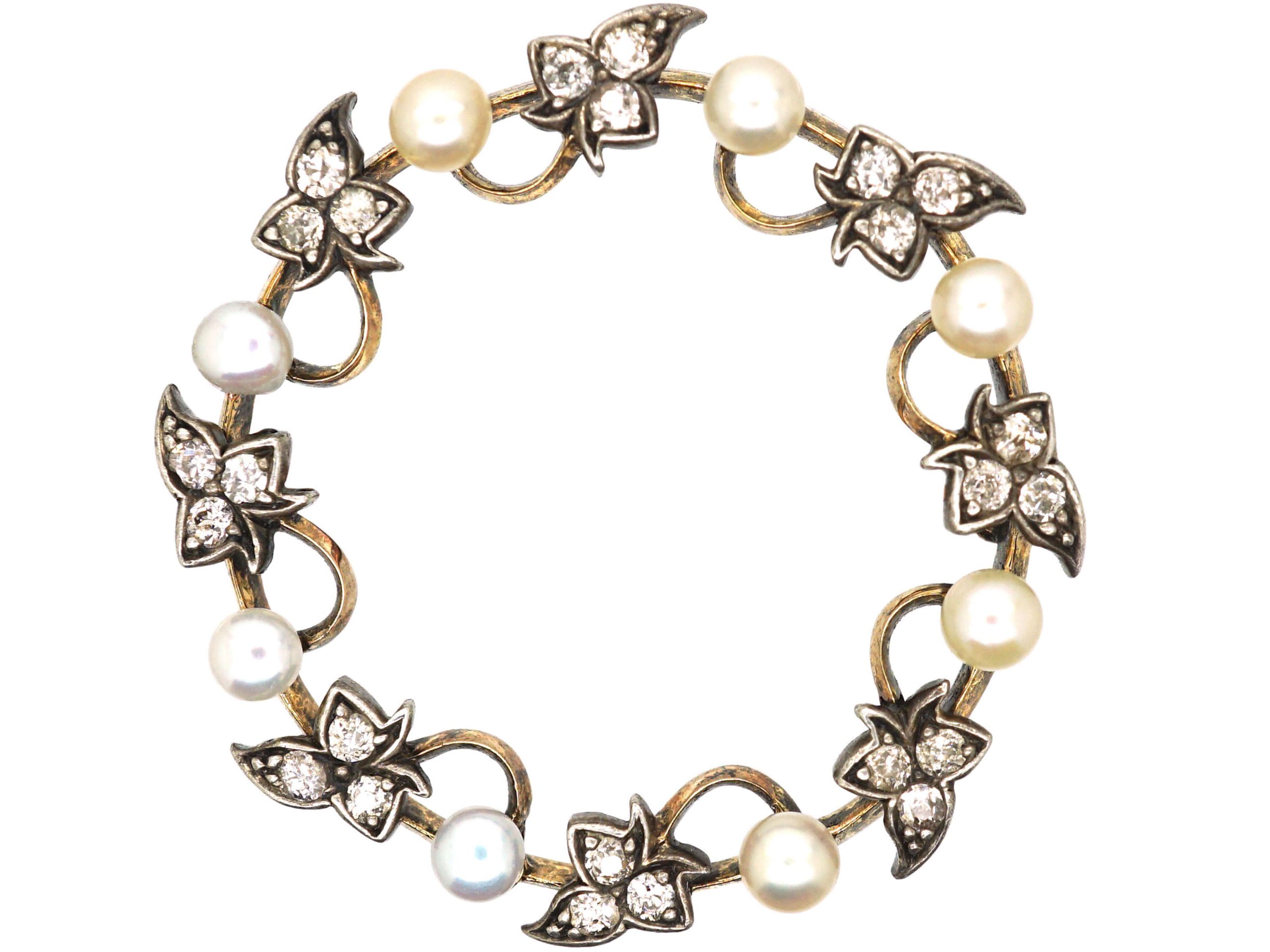 Edwardian Diamond & Natural Pearl Ivy Leaf Wreath Brooch (51U) | The Antique Jewellery Company