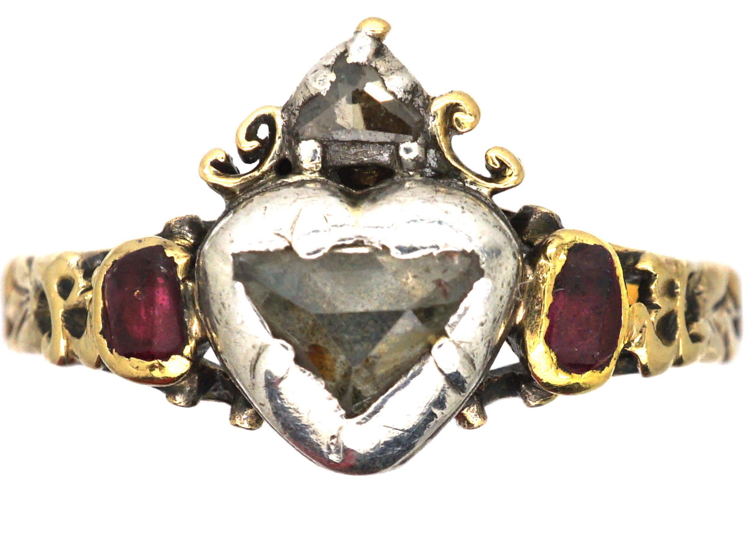 Early 18th Century Heart Shaped Ring Set With Rubies & Diamonds (25U) | The Antique Jewellery ...