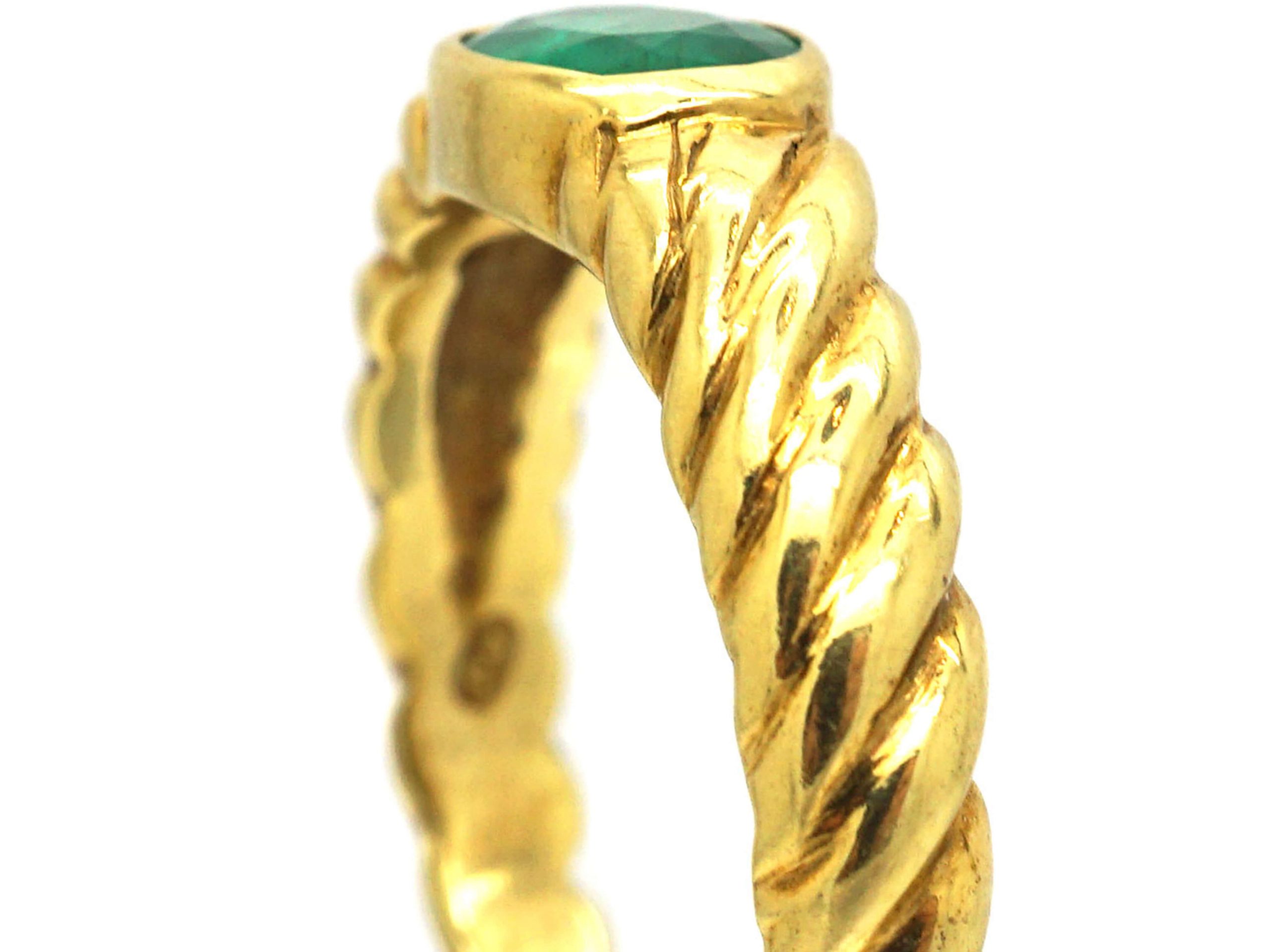 18ct Gold Coily Ring set with an Emerald (44U) | The Antique Jewellery ...