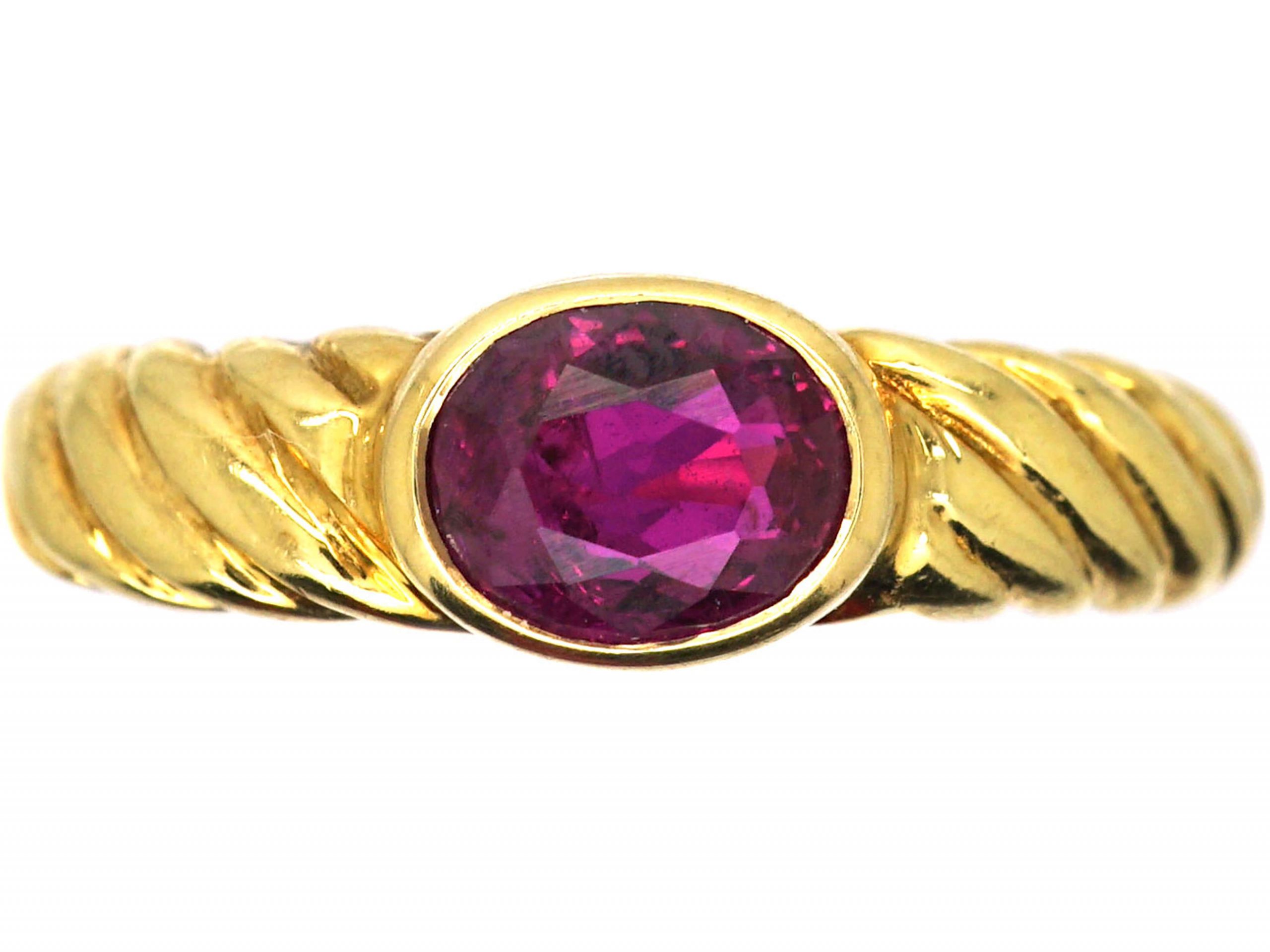 18ct Gold Coily Ring set with a Ruby (45U) | The Antique Jewellery Company