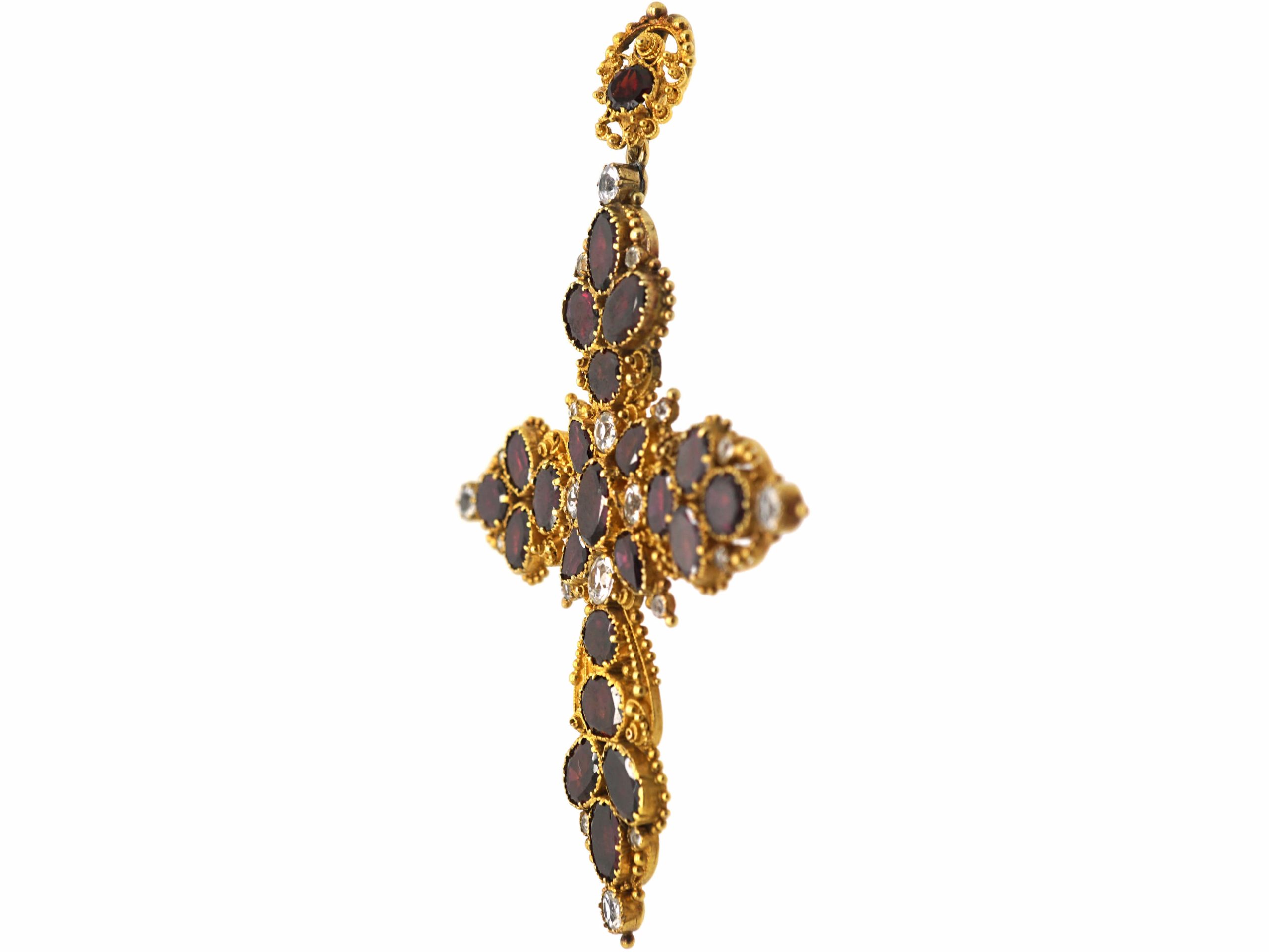 Georgian 15ct Gold, Almandine Garnet & Rock Crystal Cross (1000T) | The ...