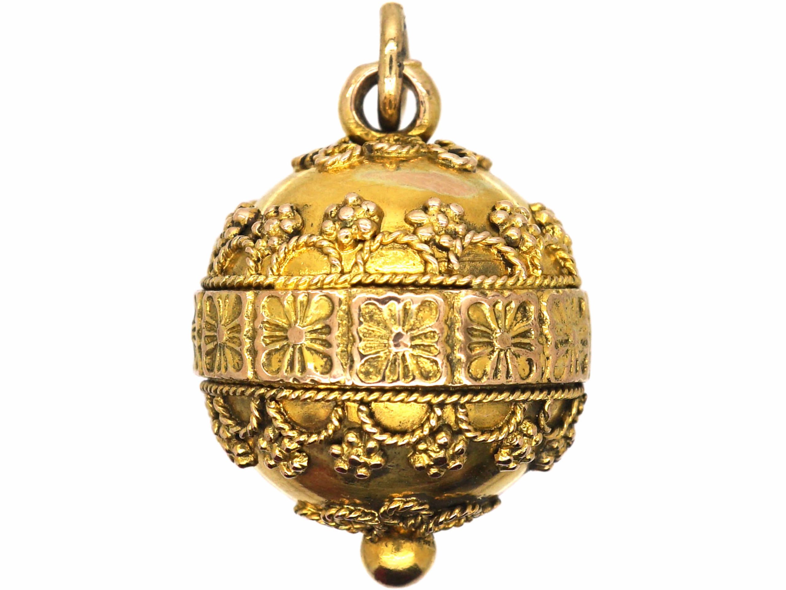 Victorian 10ct Gold Etruscan Ball Pendant (39U) | The Antique Jewellery ...