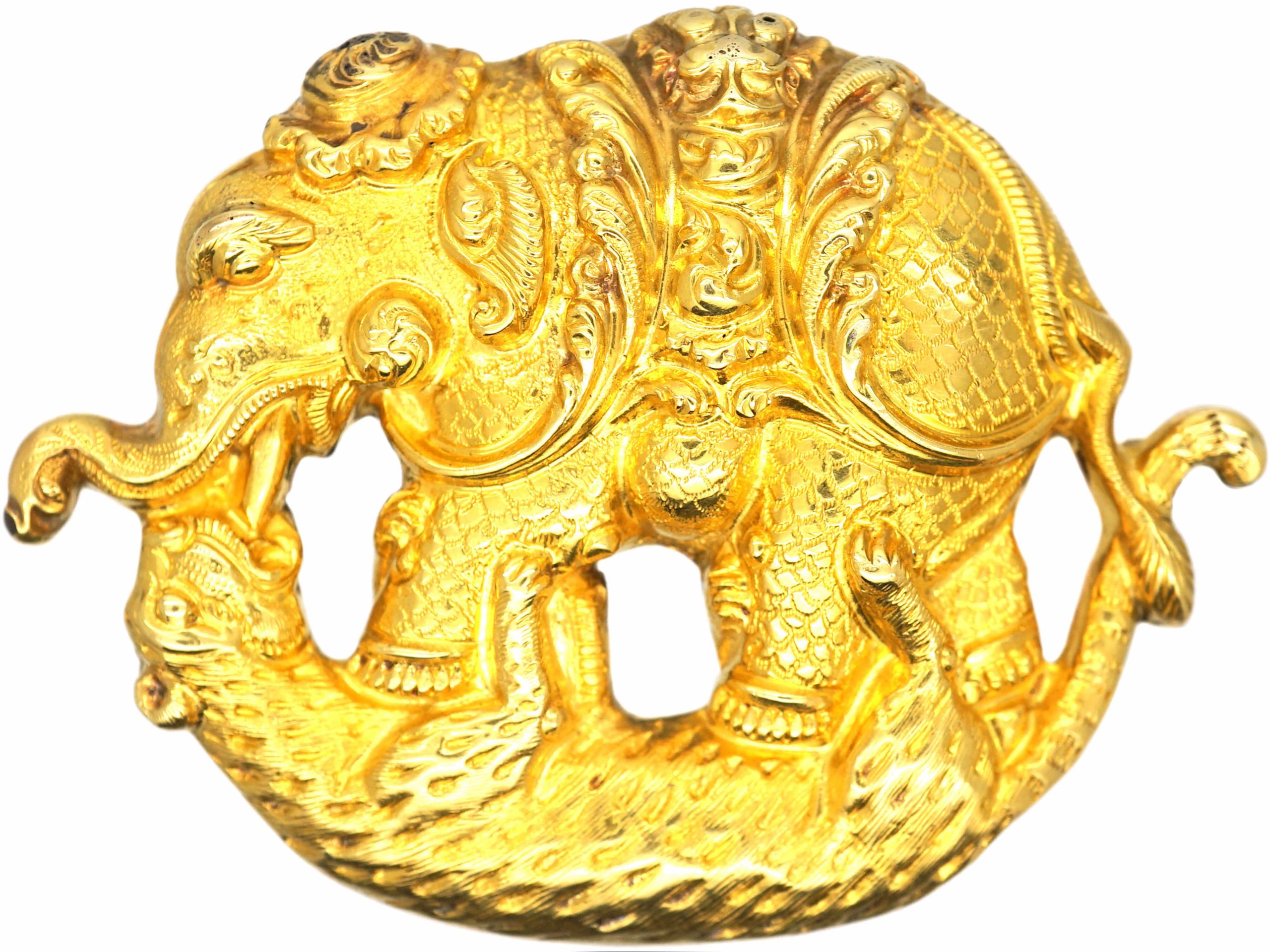 Victorian 18ct Gold Indian Elephant & Leopard Brooch (55U) | The ...