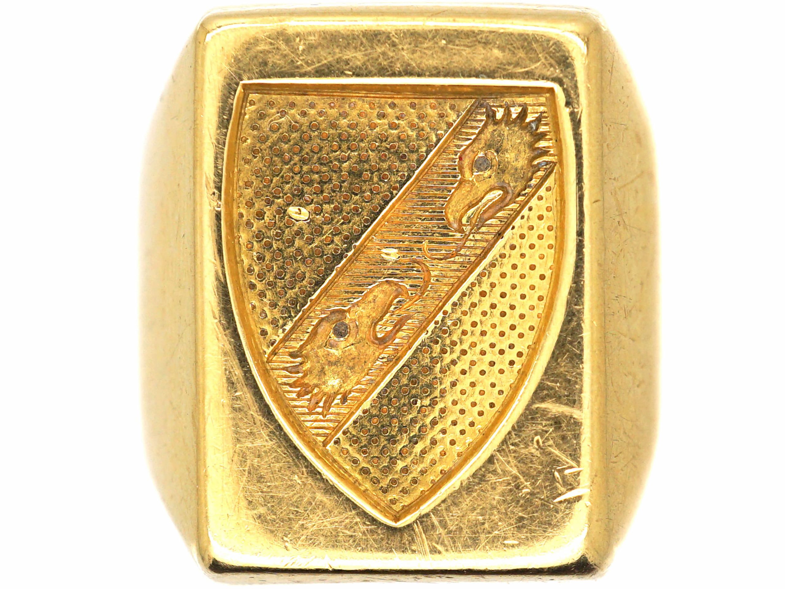 French Early 20th Century 18ct Gold Signet Ring with Eagle's Heads ...