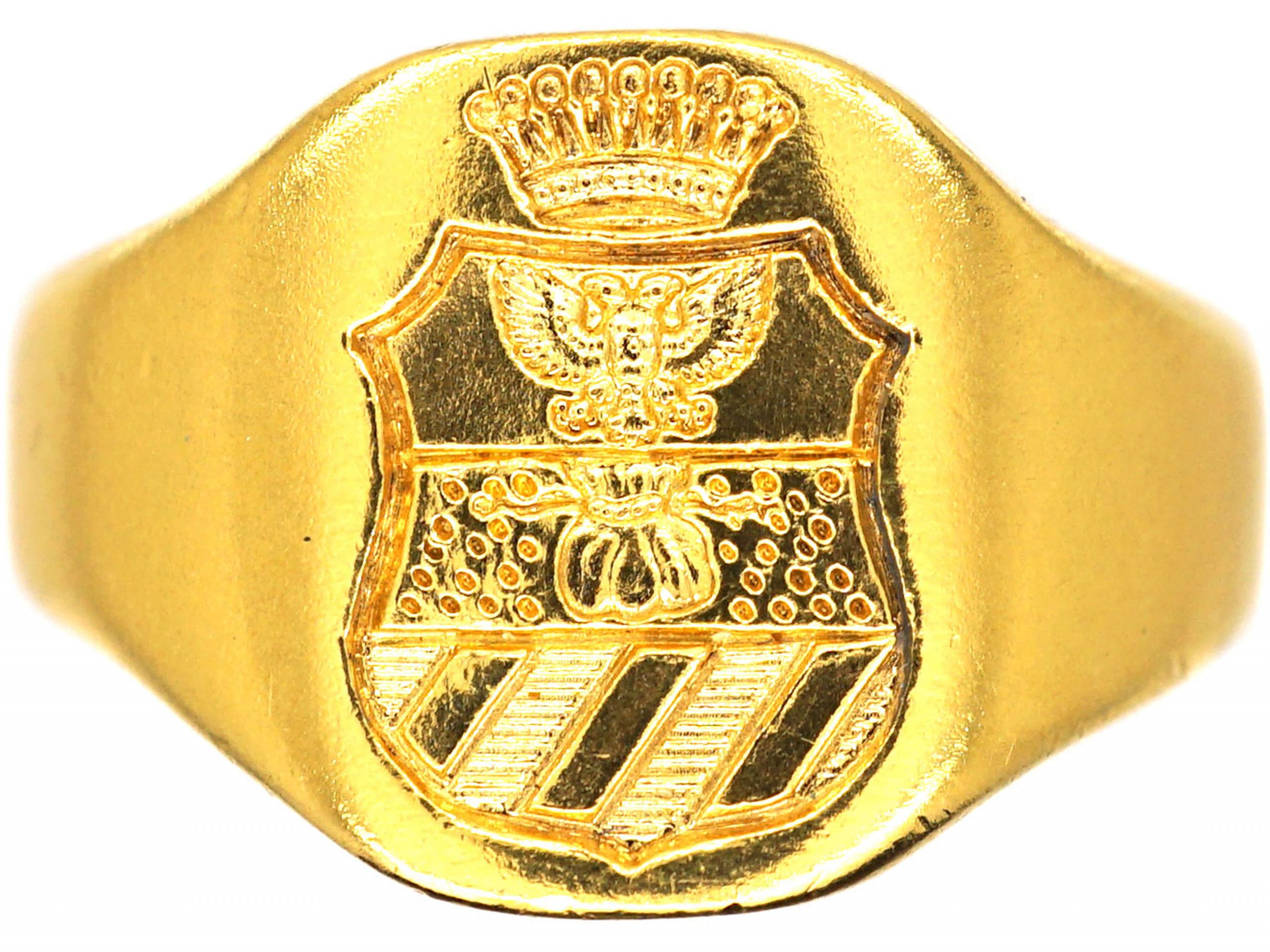 Early 20th Century 22ct Gold Signet Ring with Crest & Coronet Intaglio ...