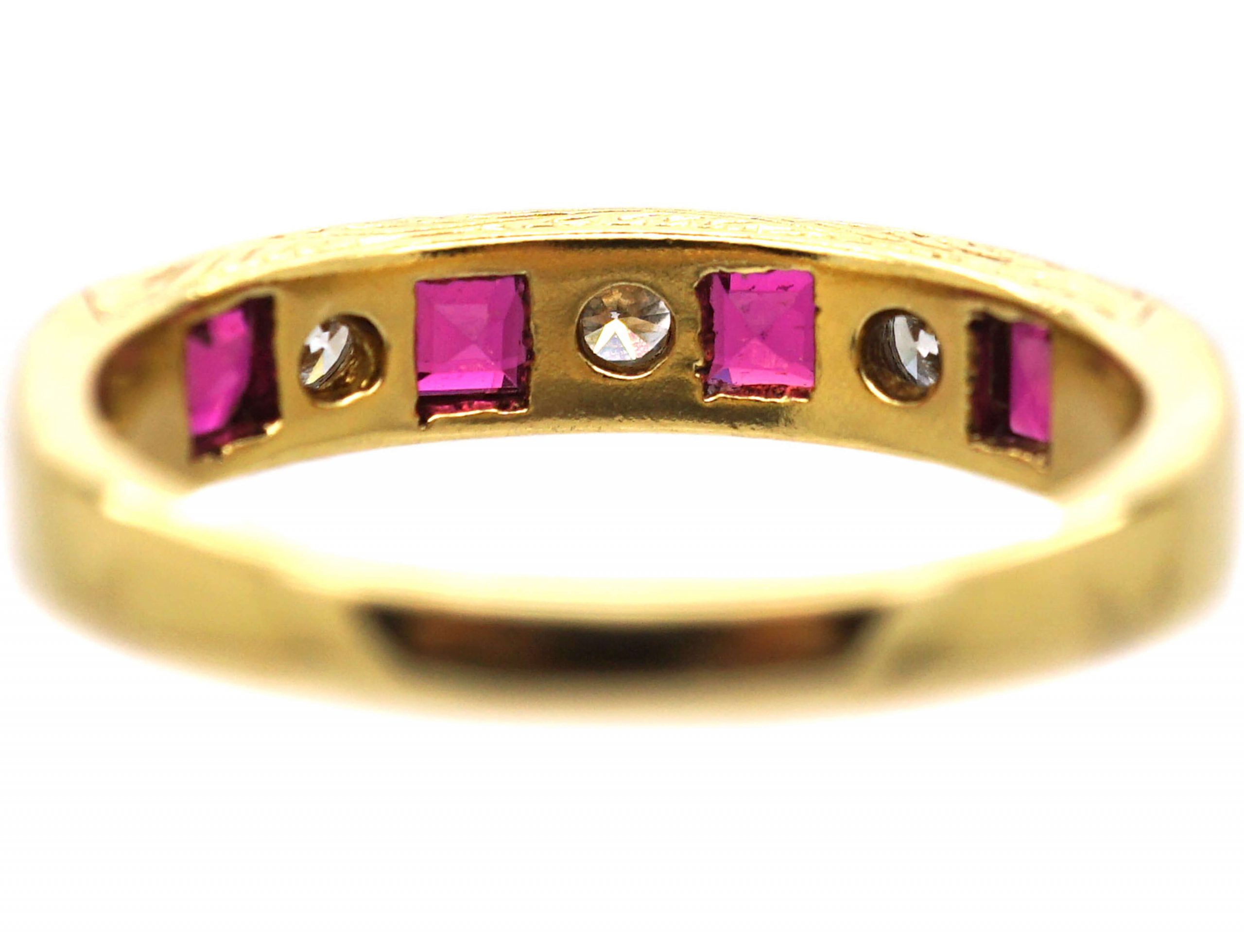 18ct Gold Square Cut Ruby & Diamond Half Eternity Ring by Cropp & Farr ...